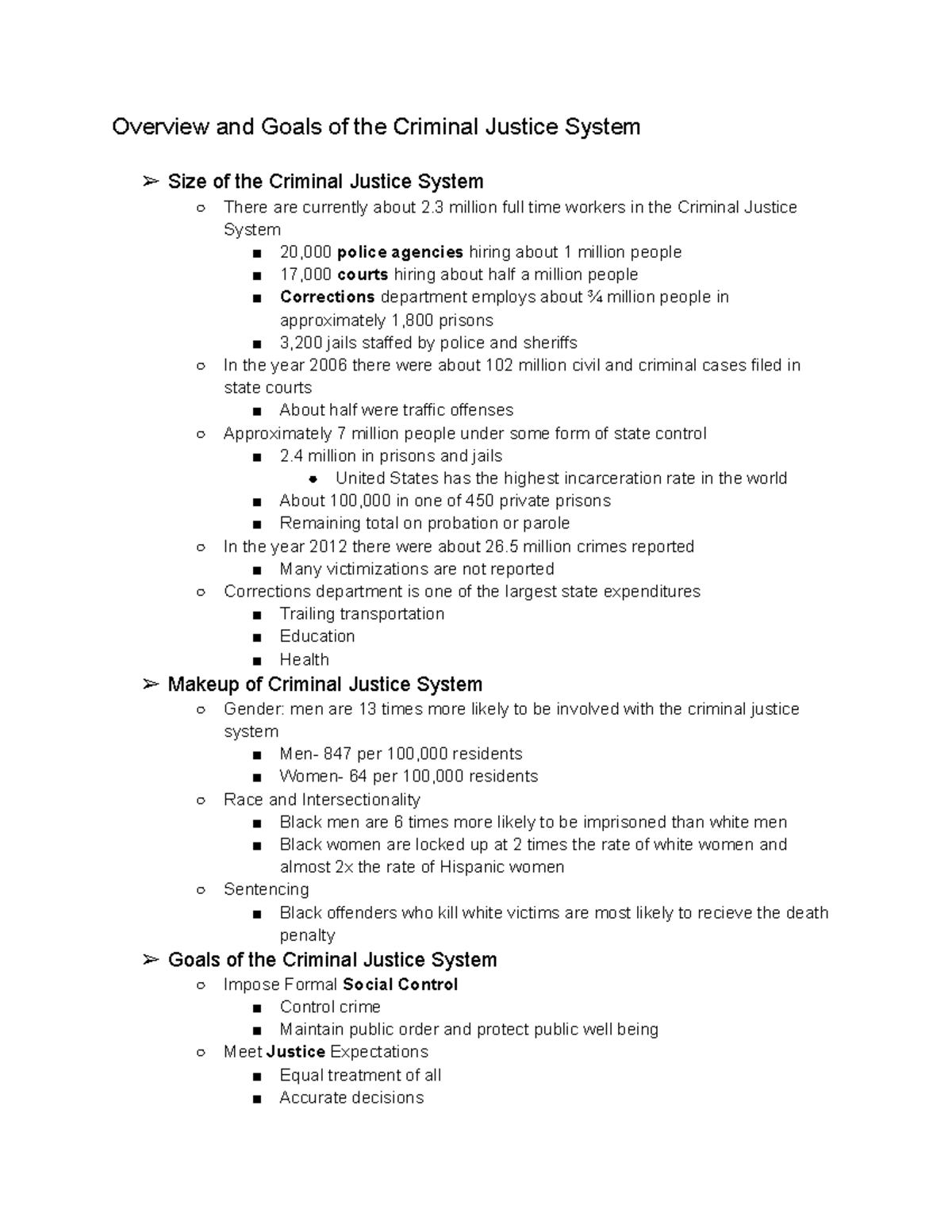 Week One Lecture: Overviews and Goals of the Criminal Justice System ...