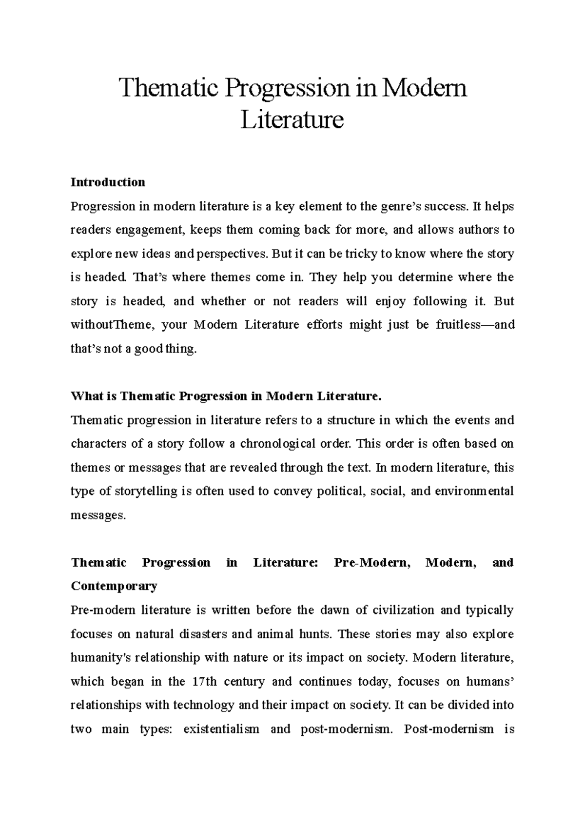 Thematic Progression in Modern Literature - Thematic Progression in ...