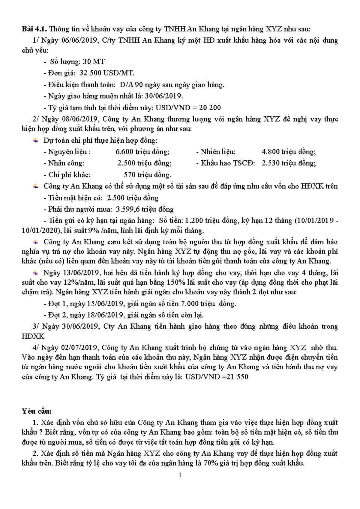 Bai 4 - Bài 4.1. Thông tin về khoản vay của công ty TNHH An Khang tại ...