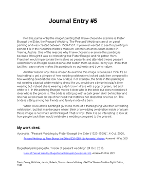 Journal Entry #9 Art History - Journal Entry # 9 For this journal entry ...