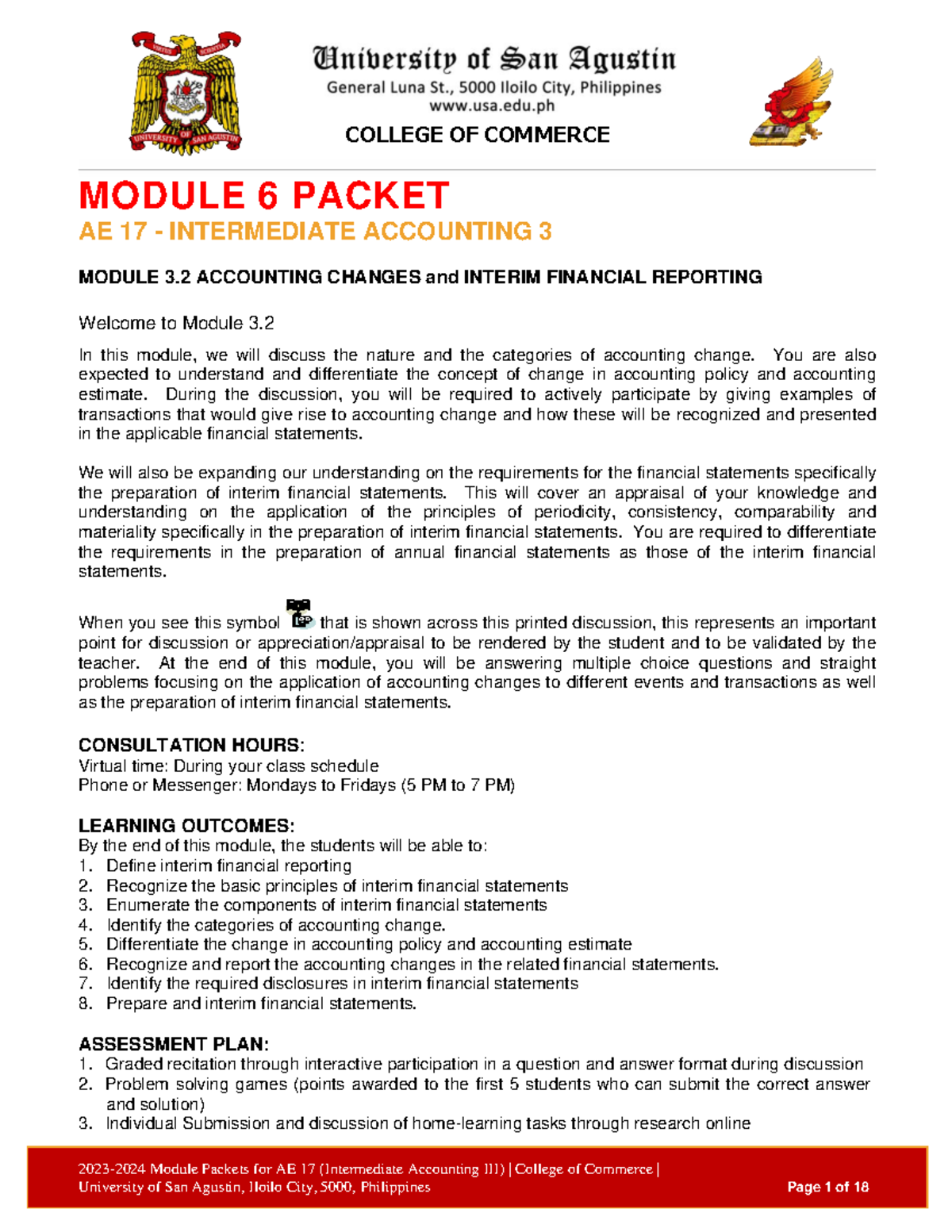 Accounting Changes - 2023 - 2024 Module Packets for AE 17 (Intermediate ...