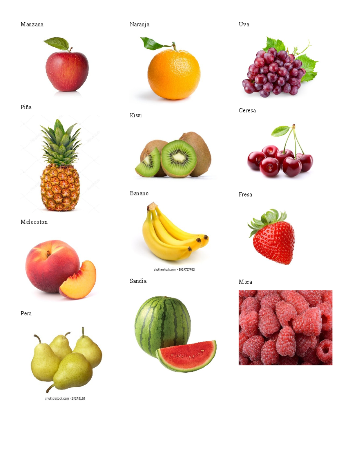 Frutas y verduras español - Seguridad Social - Manzana Piña Melocoton ...