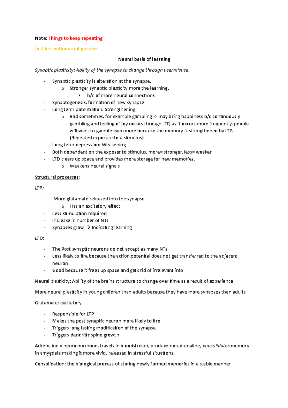 Psych sac 2 active recall - Note: Things to keep repeating Just be ...