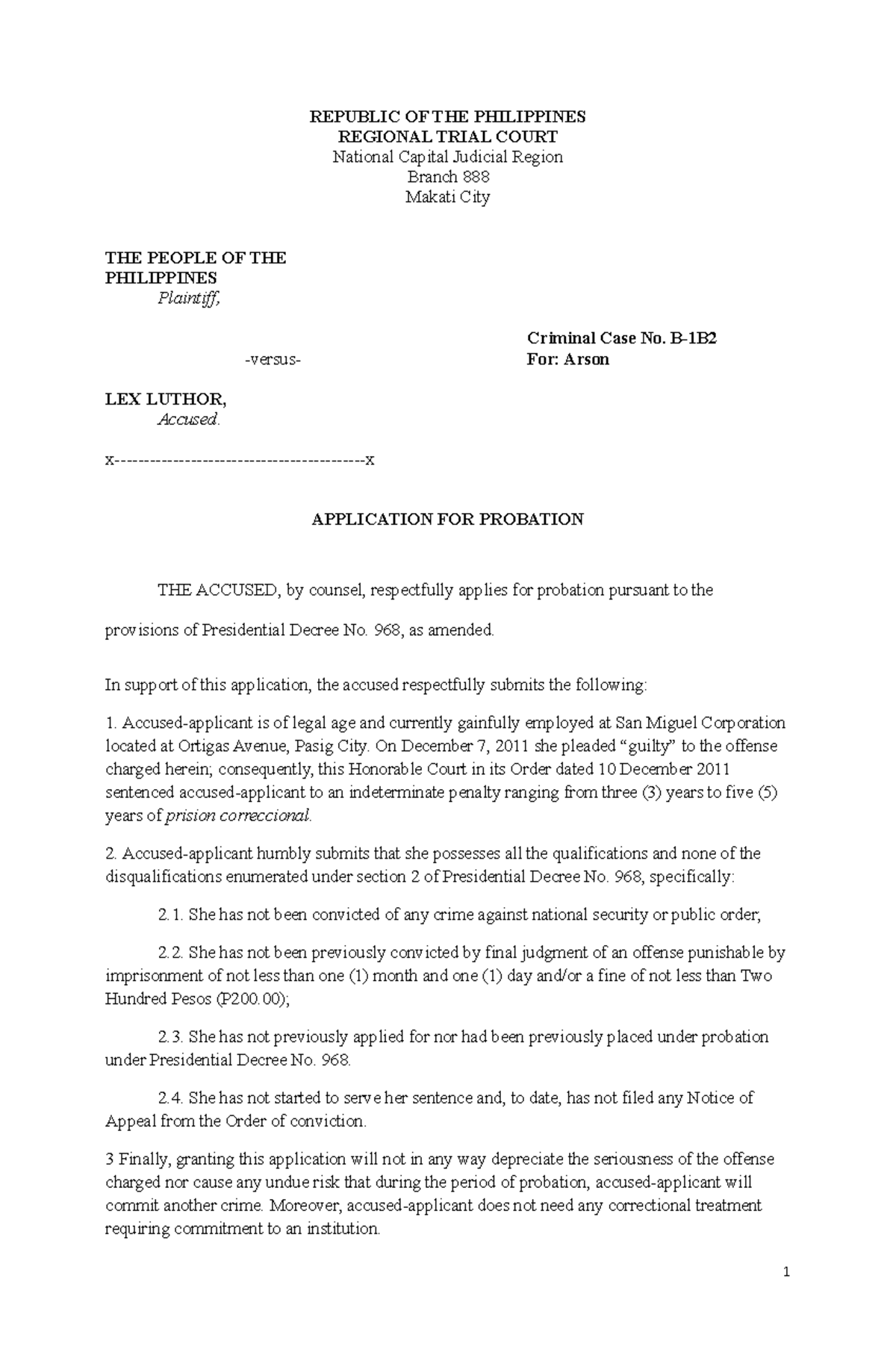 80051881 Application for Probation - REPUBLIC OF THE PHILIPPINES ...