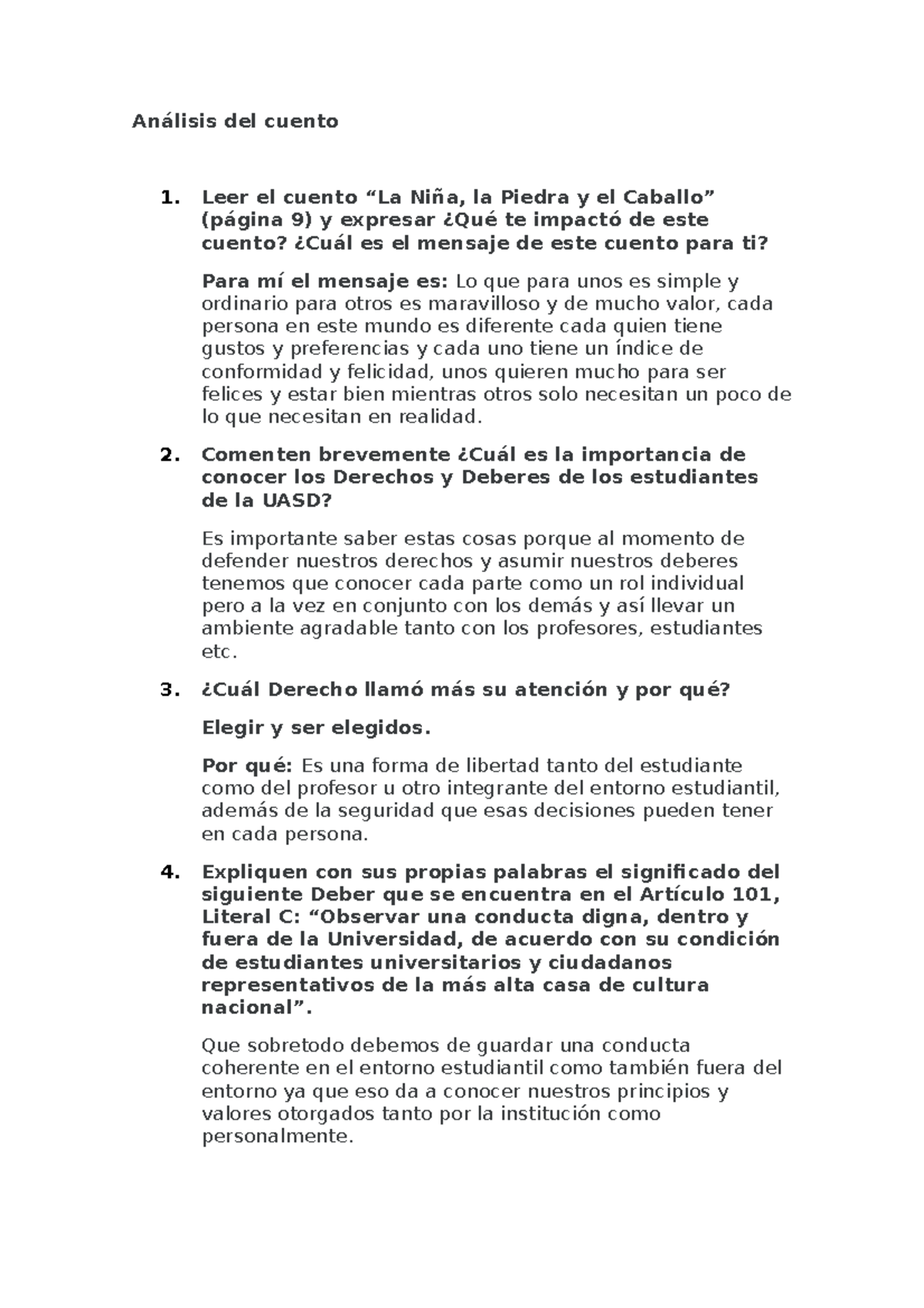Análisis del cuento - Análisis del cuento Leer el cuento “La Niña, la ...