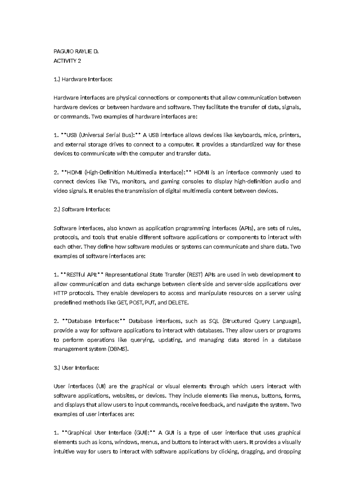 Activity 2 - outbih - PAGUIO RAYLIE D. ACTIVITY 2 1.) Hardware ...