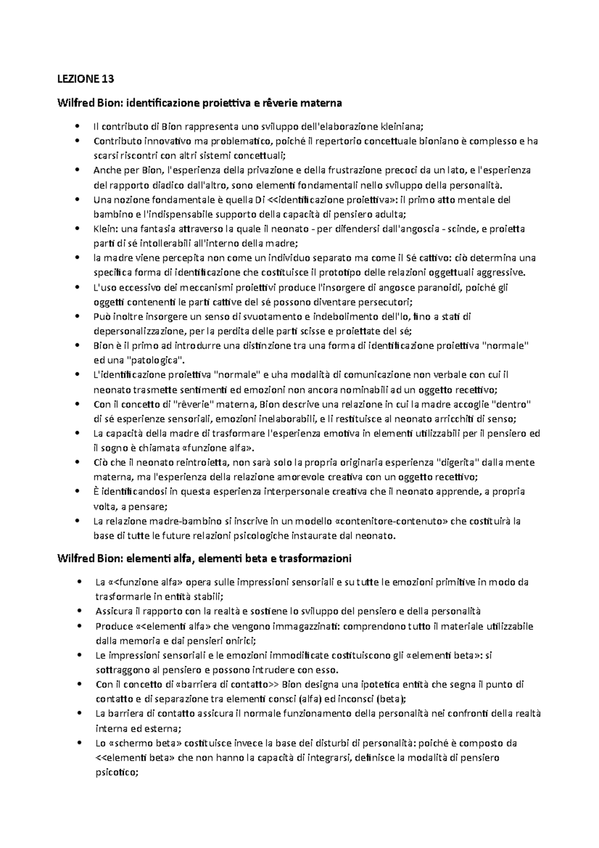 Lezione 13 - LEZIONE 13 Wilfred Bion: identificazione proiettiva e ...