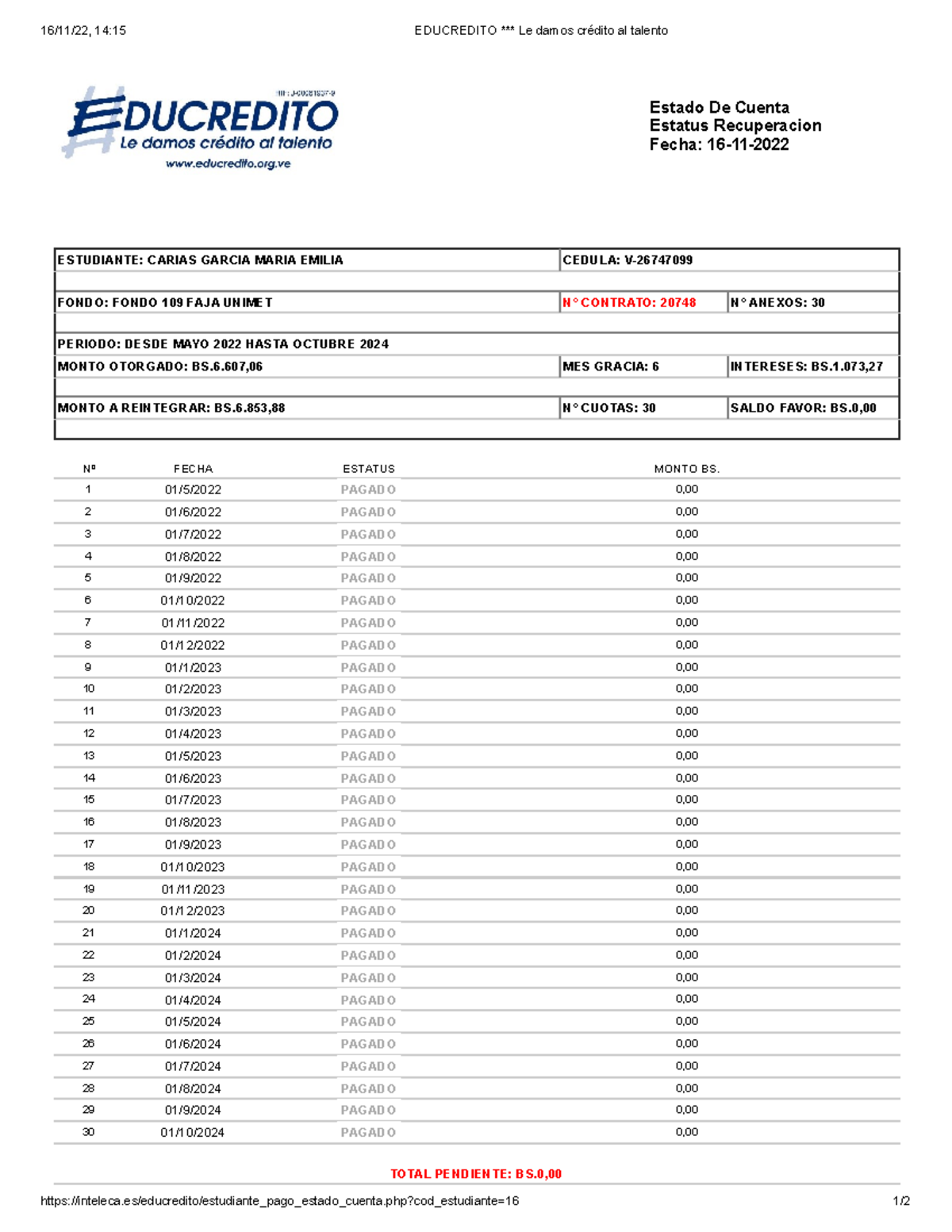 Maria Carias 16-11-2022 - 16/11/22, 14:15 EDUCREDITO *** Le damos ...