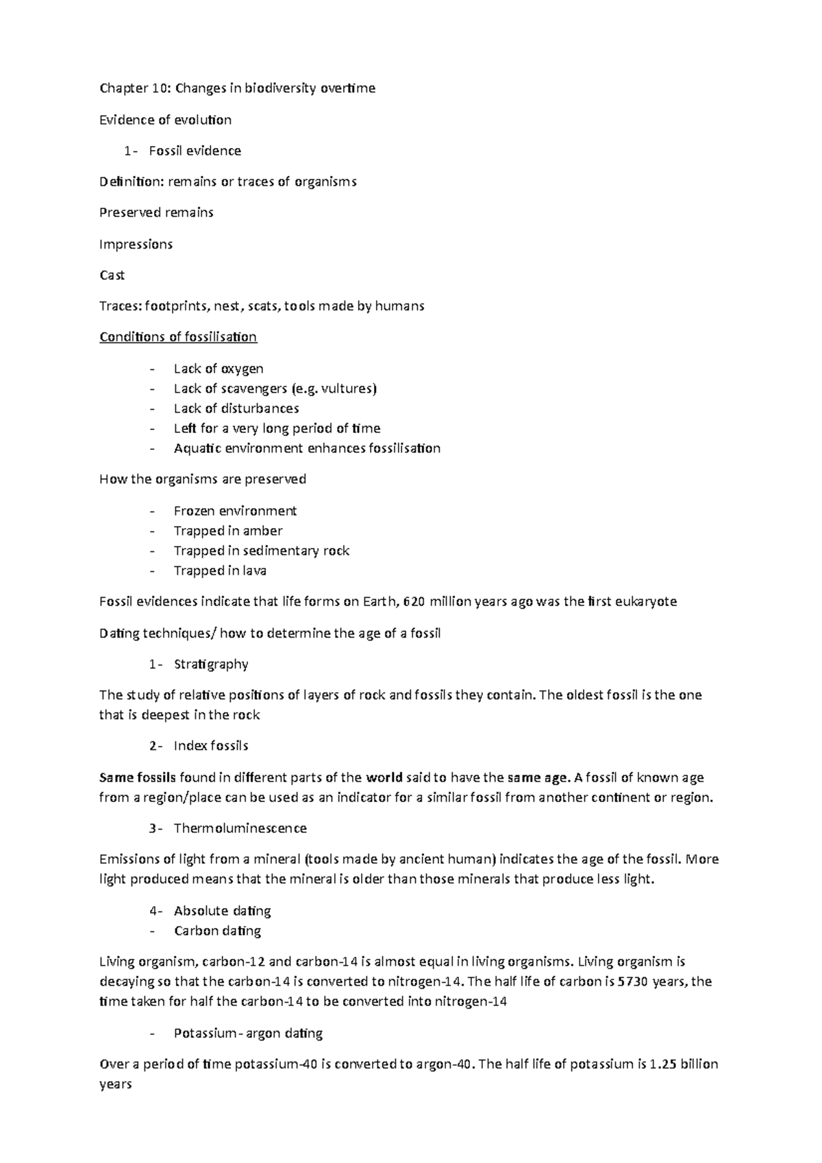 Ch 10 qs - biology - Chapter 10: Changes in biodiversity overtime ...