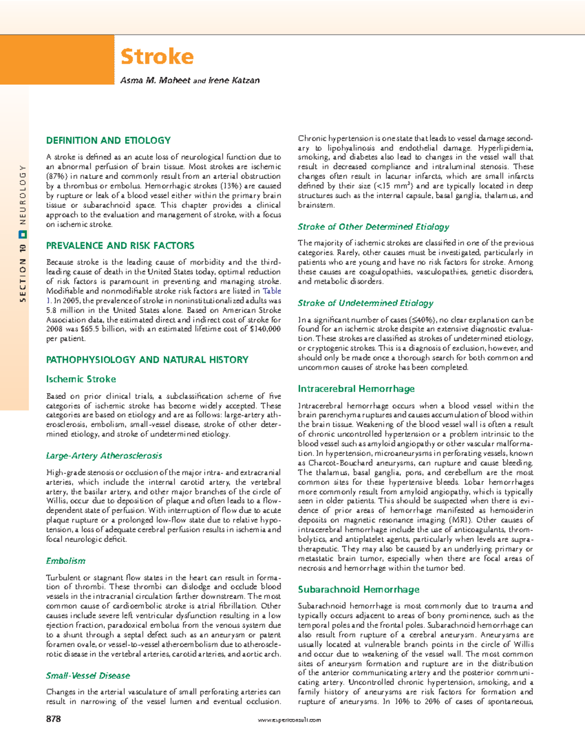 Stroke 1 - ARTICULO - S E C T I O N 10 N E U R O L O G Y DEFINITION AND ...