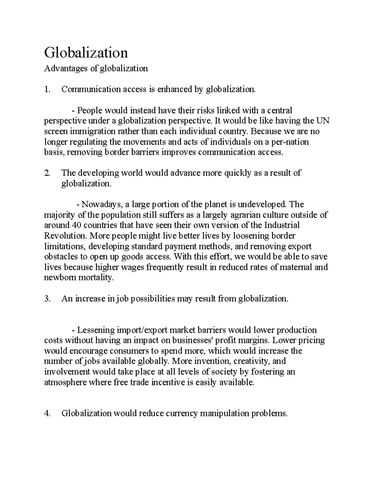 Quiz 1 contemporary - Globalization - Globalization Advantages of ...