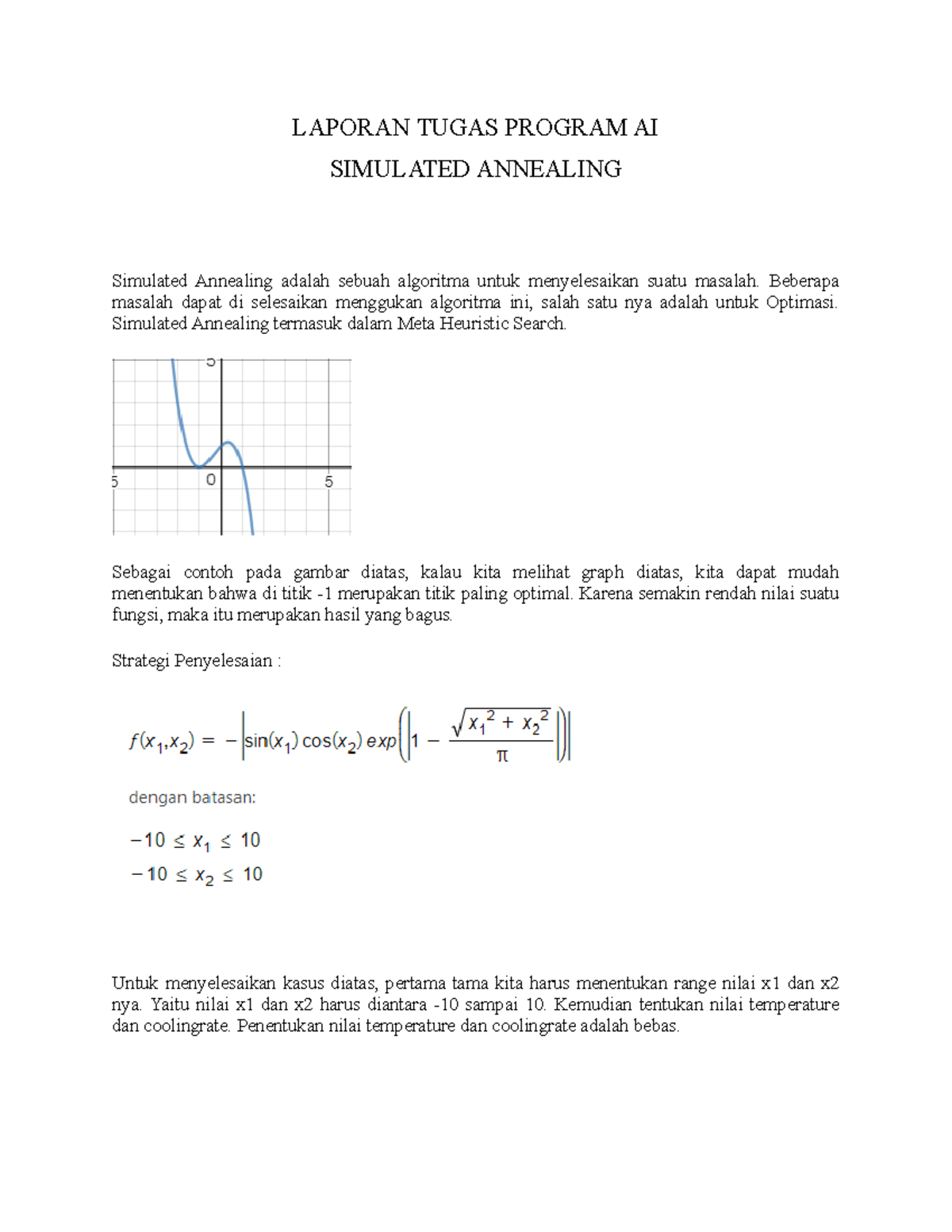 Laporan Tupro 1 AI - LAPORAN TUGAS PROGRAM AI SIMULATED ANNEALING ...