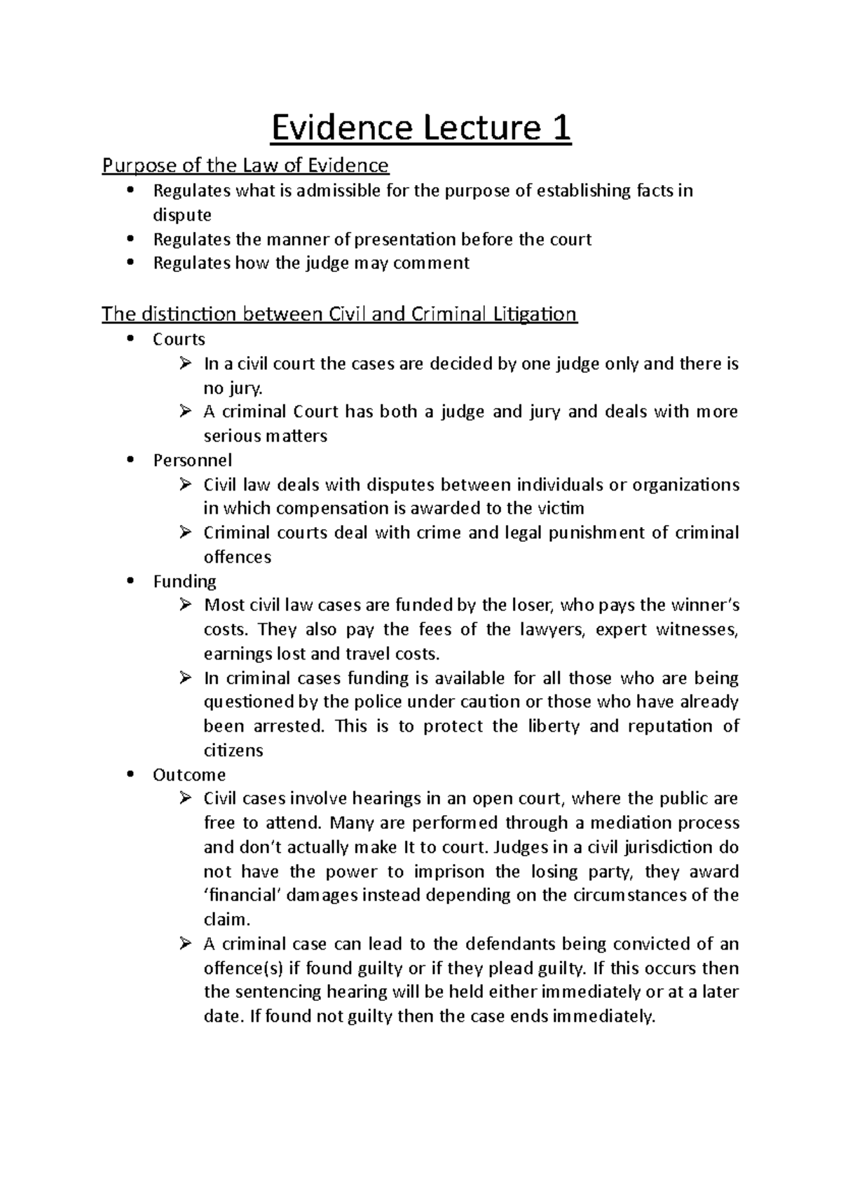 Evidence Lecture 1 - A criminal Court has both a judge and jury and ...