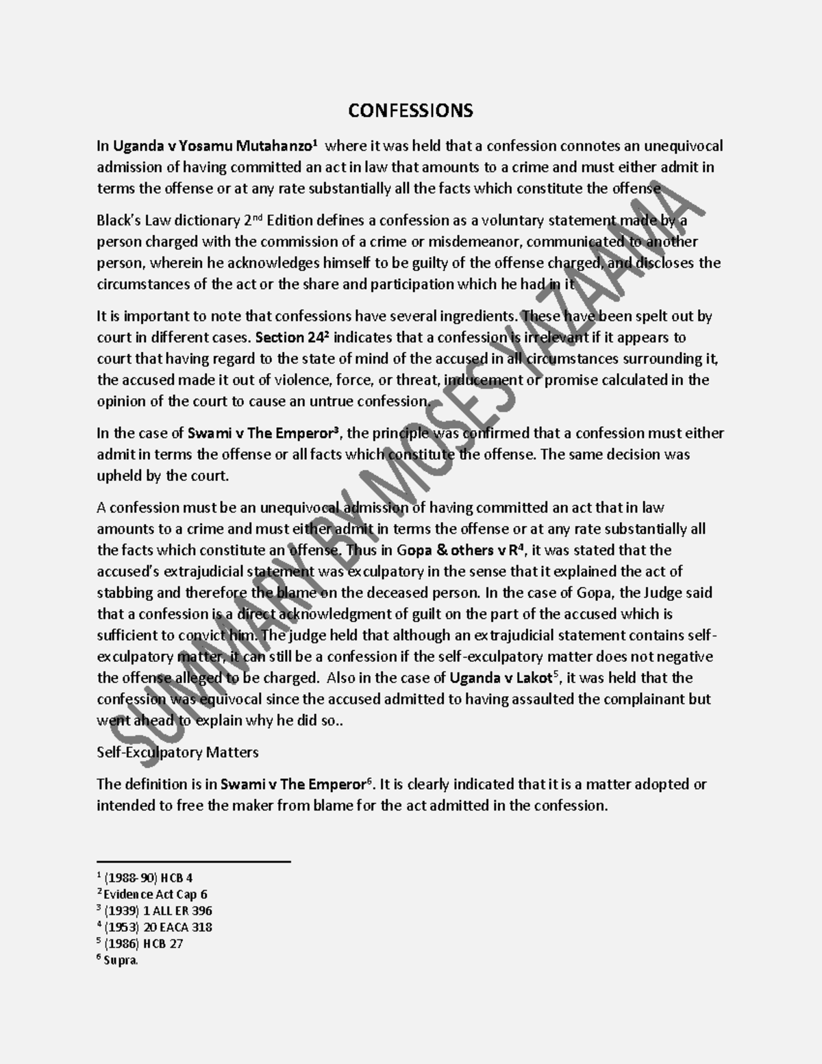 Confessions Summary - CONFESSIONS In Uganda v Yosamu Mutahanzo 1 where ...