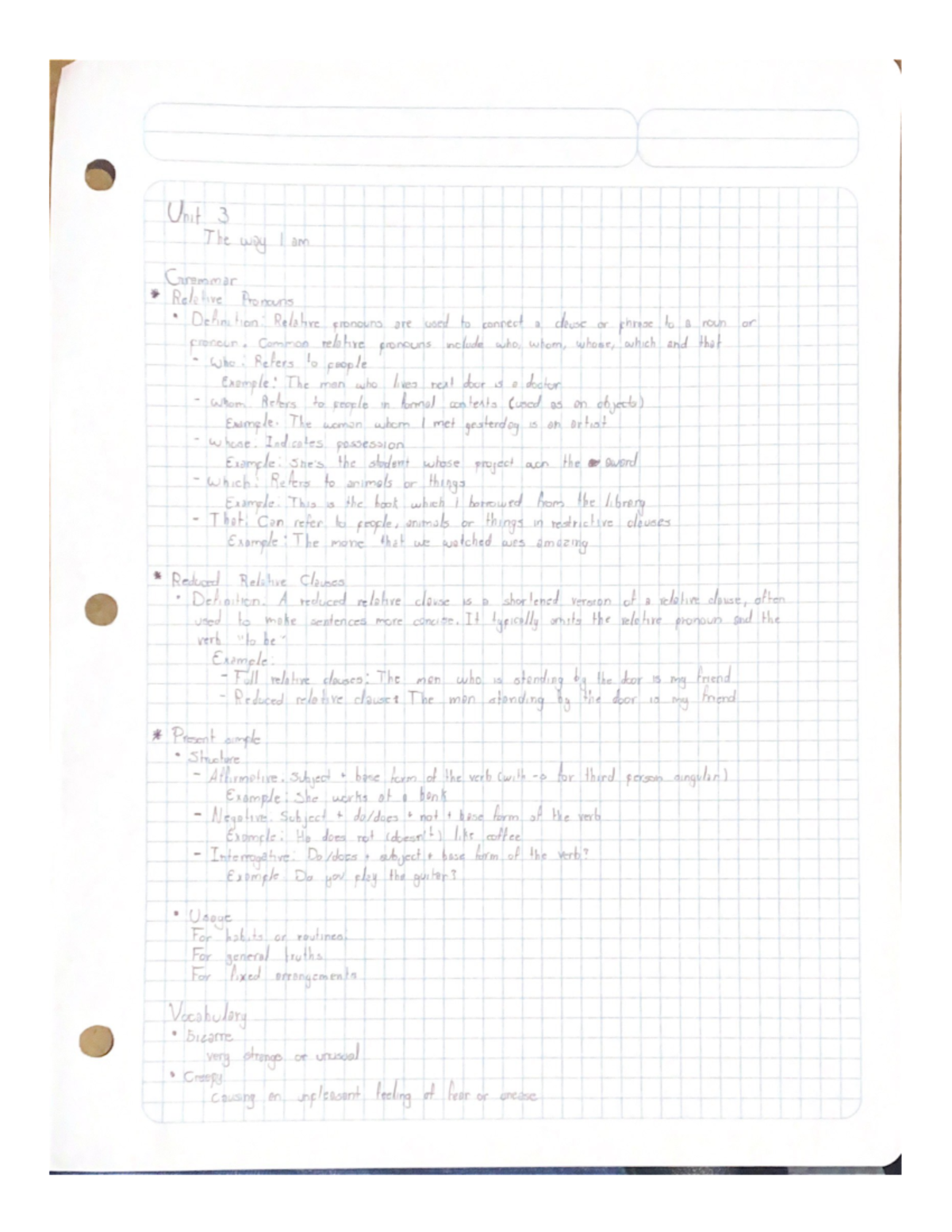 Unit 3 The way i am - Apuntes - (os Soe ee Carer ar Rele! ve Pronouns f ...