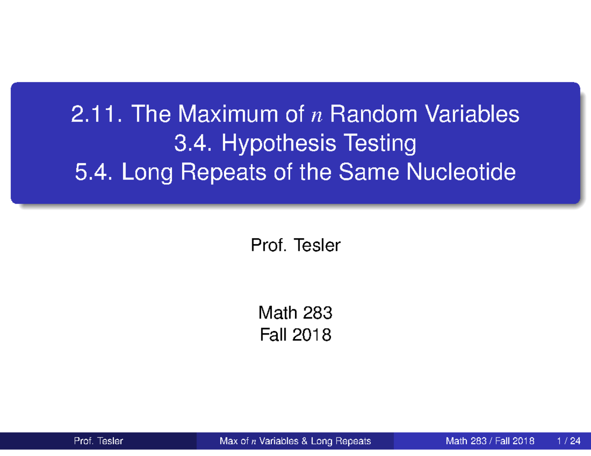 maximum of n random variable - 2. The Maximum of n Random Variables 3 ...