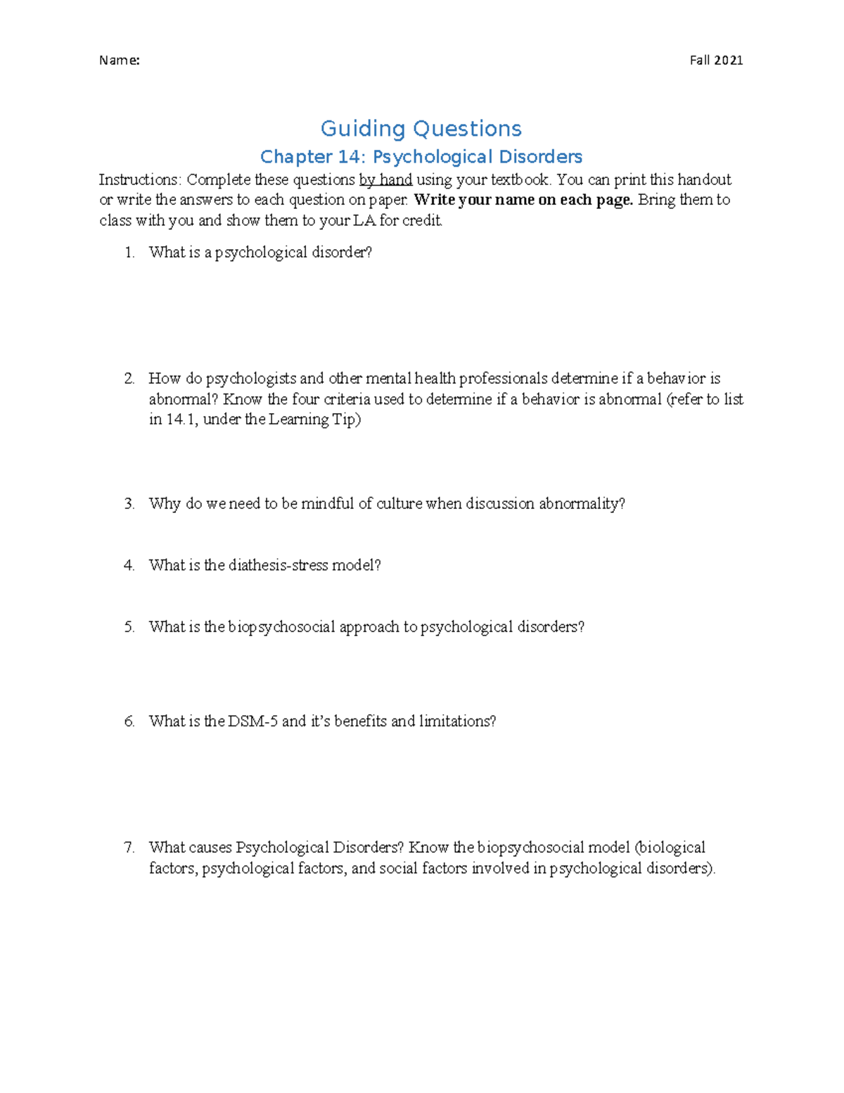 Chapter 14 Guiding Questions - PSY2012 - FIU - Studocu
