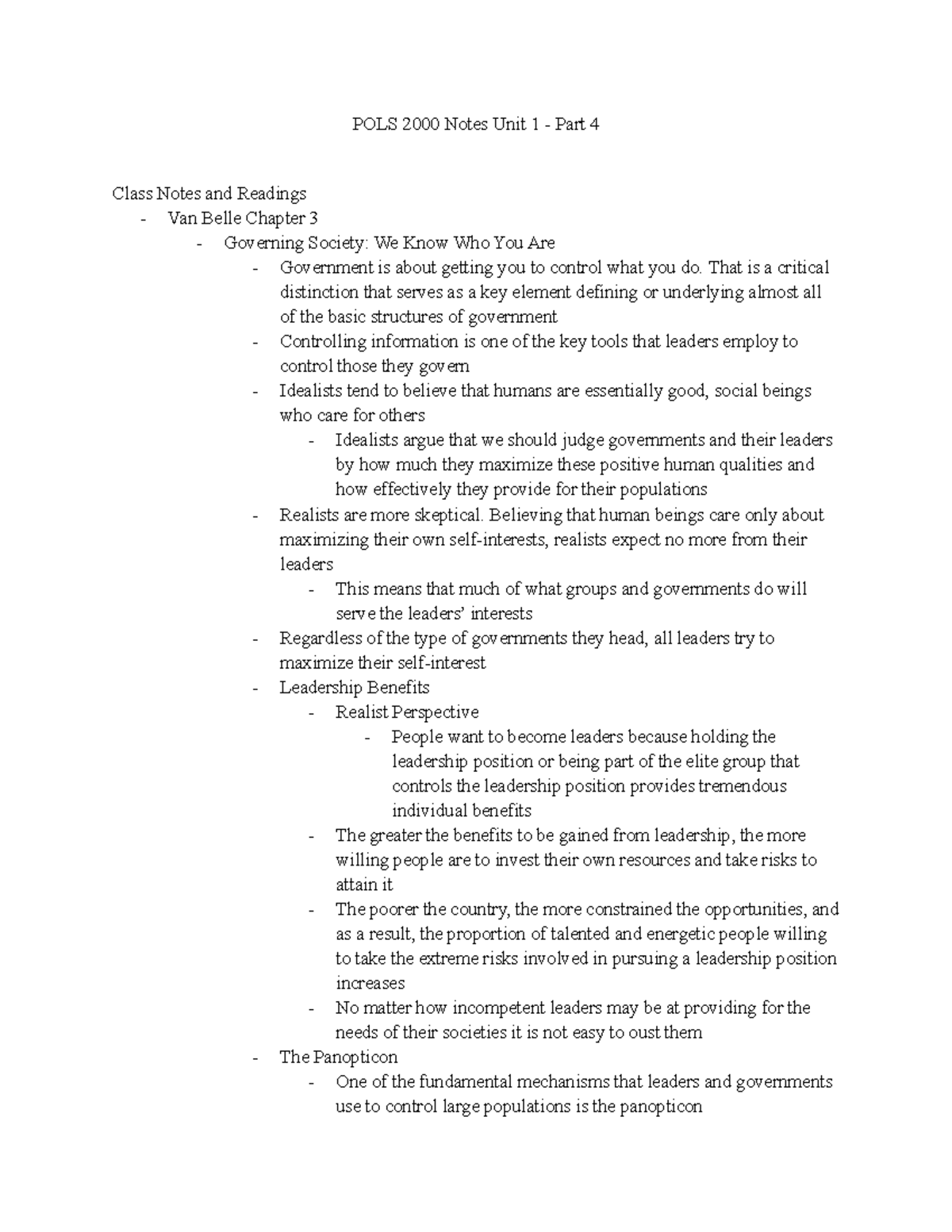 POLS 2000 Notes - Part 4 - POLS 2000 Notes Unit 1 - Part 4 Class Notes ...