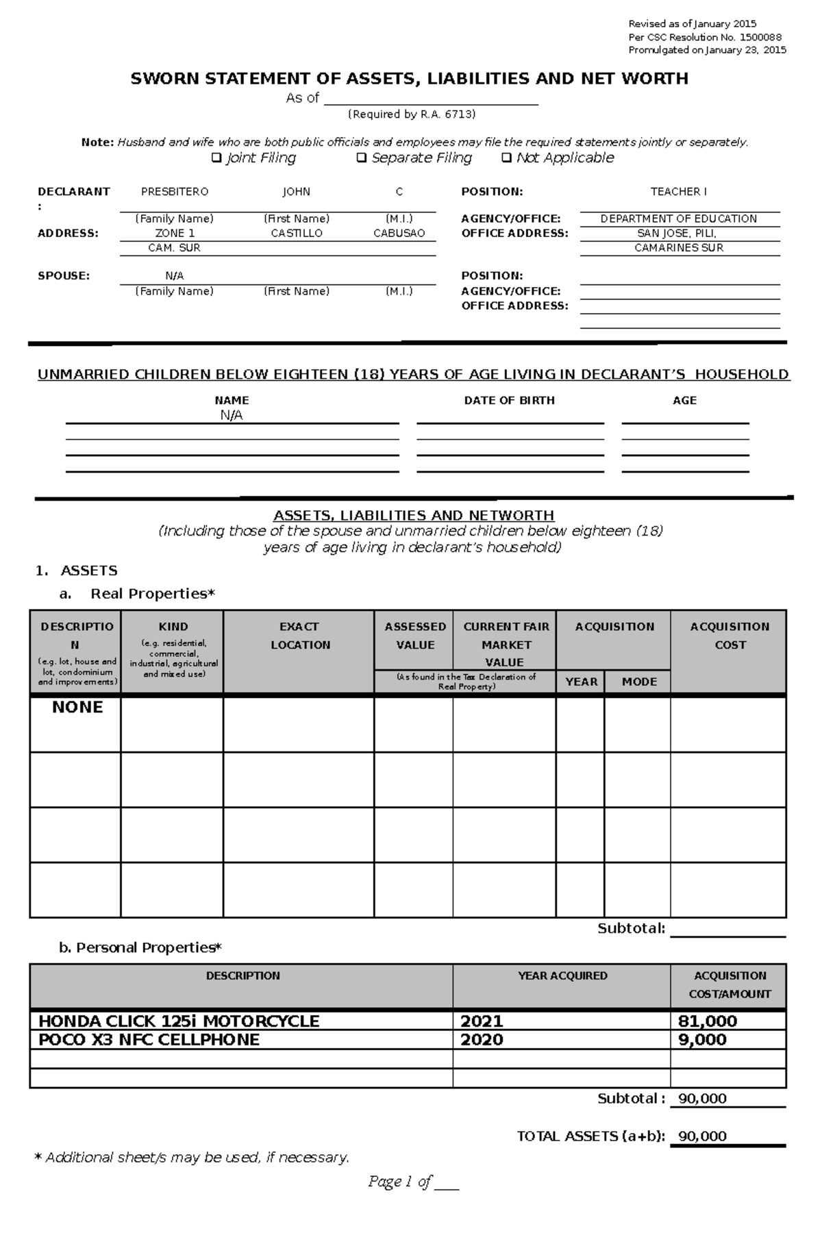2015-saln-form 1 - Sample - Revised as of January 2015 Per CSC ...