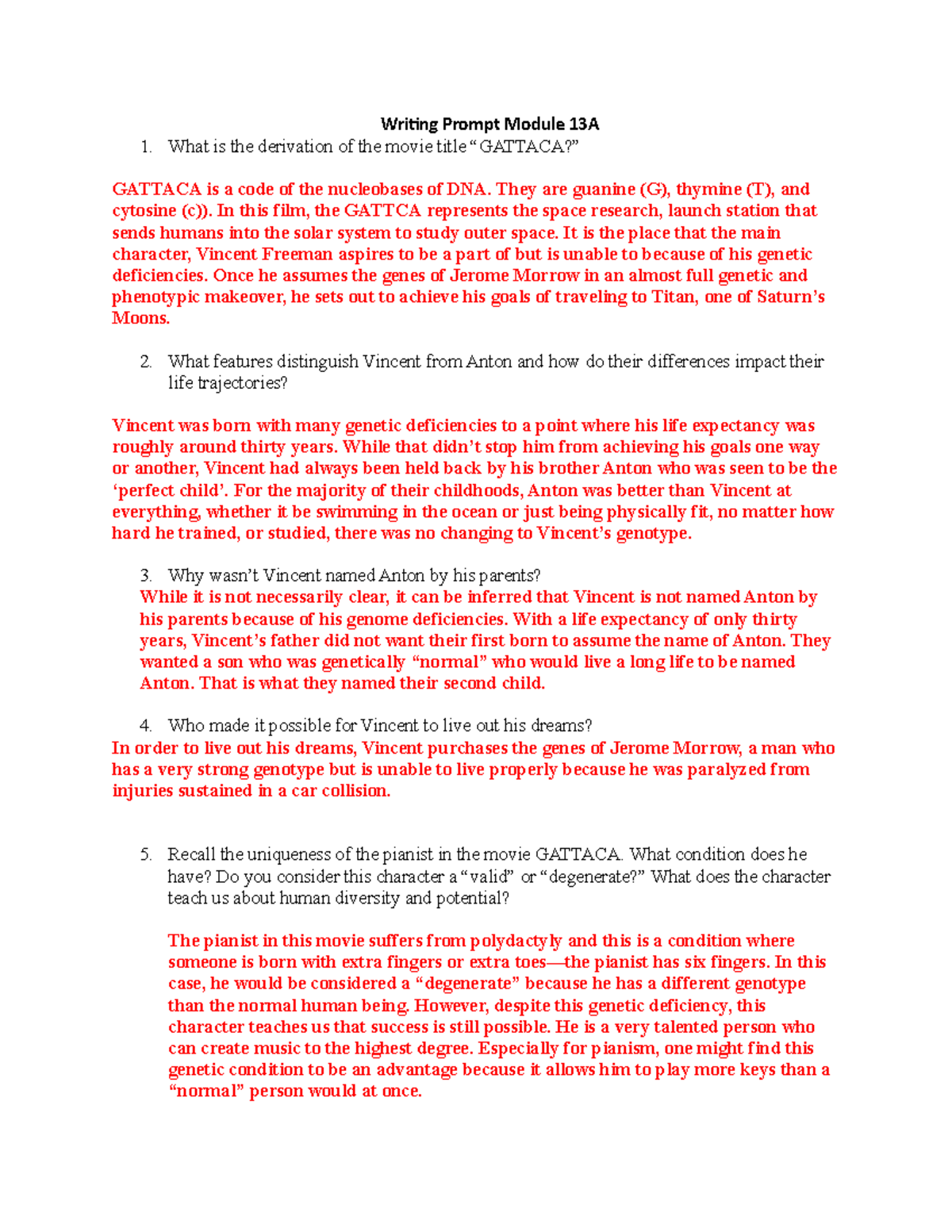 GATTACCA FILM PAPER - Writing Prompt Module 13A What is the derivation ...