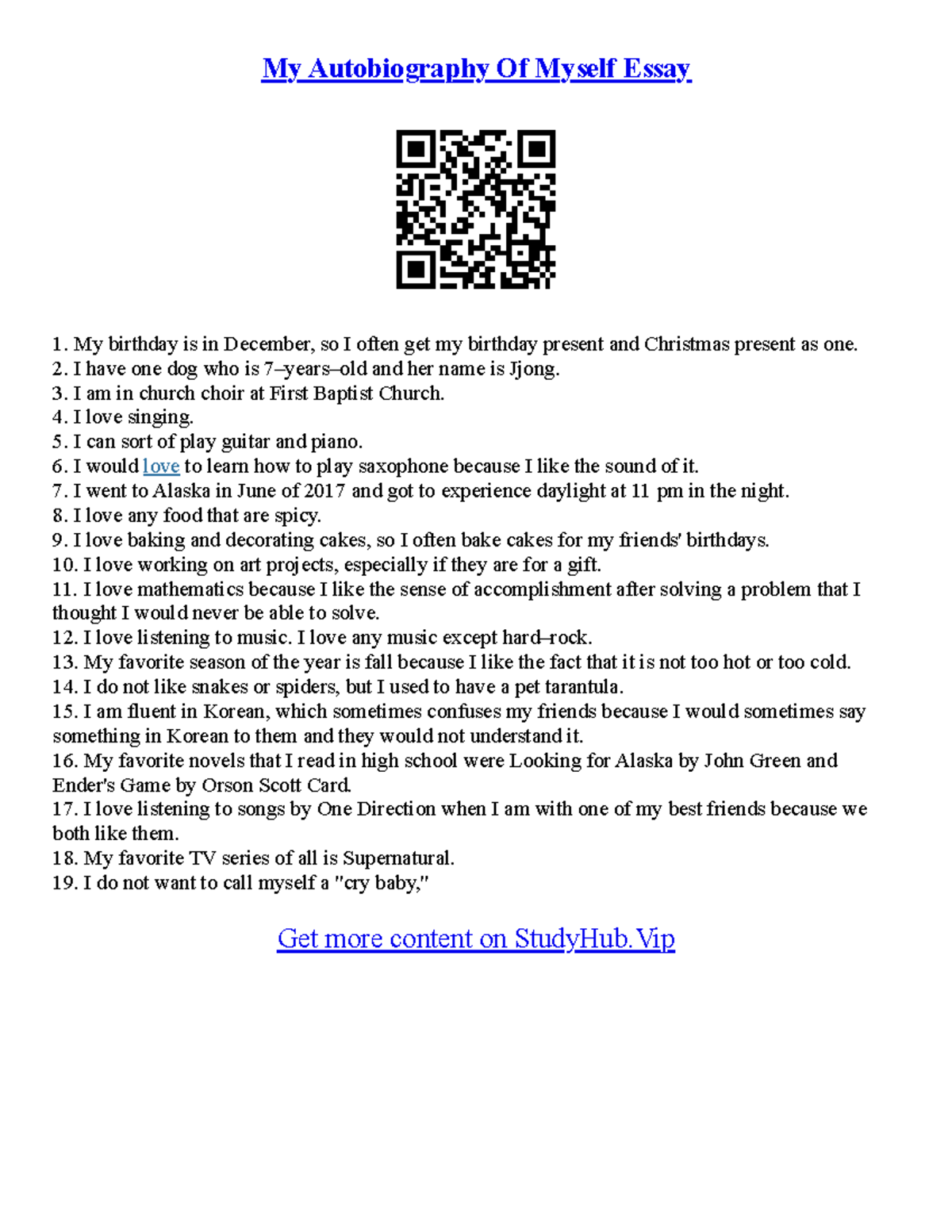 My Autobiography Essay My Autobiography Of Myself Essay My Birthday