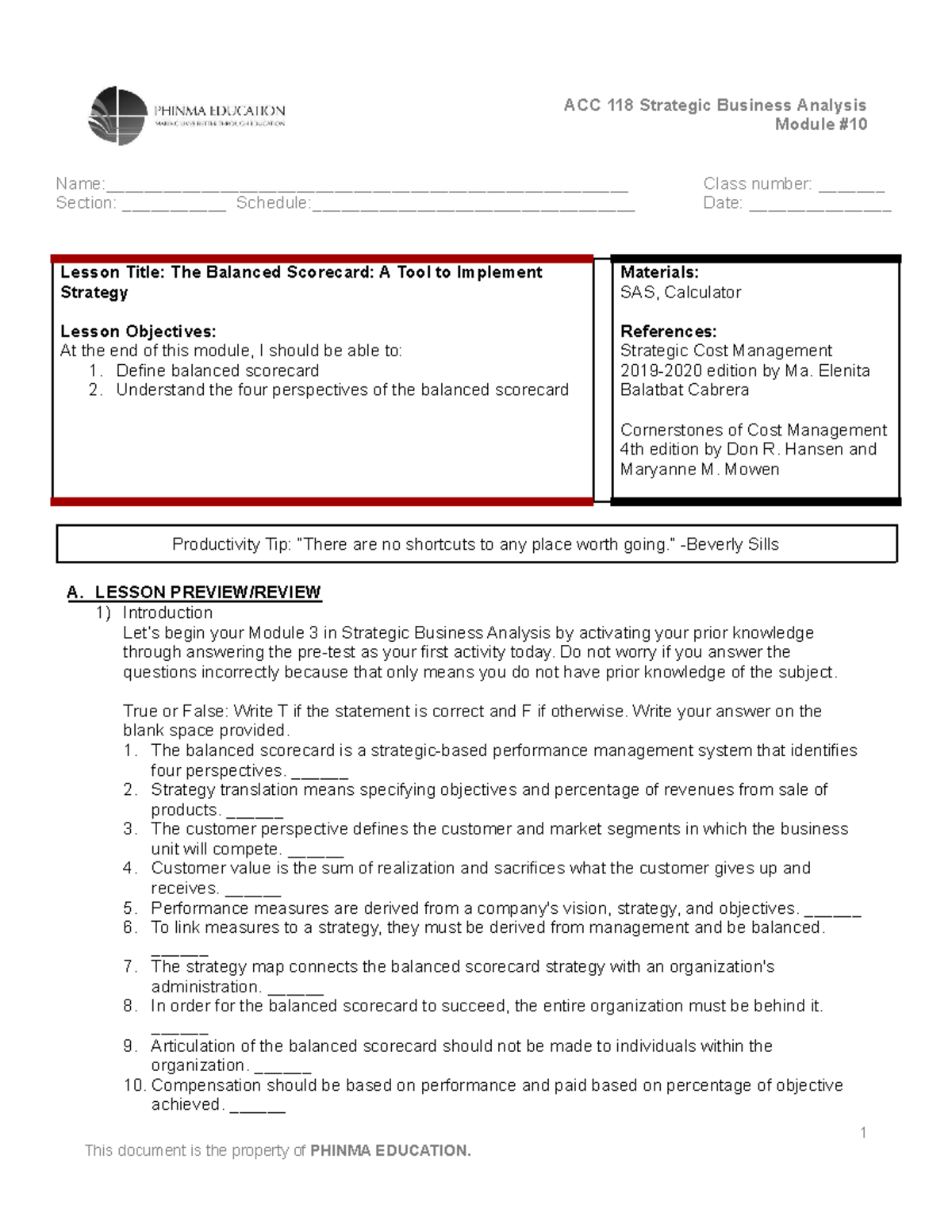 SAS10-ACC118 - lecture notes and summaries with activities for ACC 118 ...