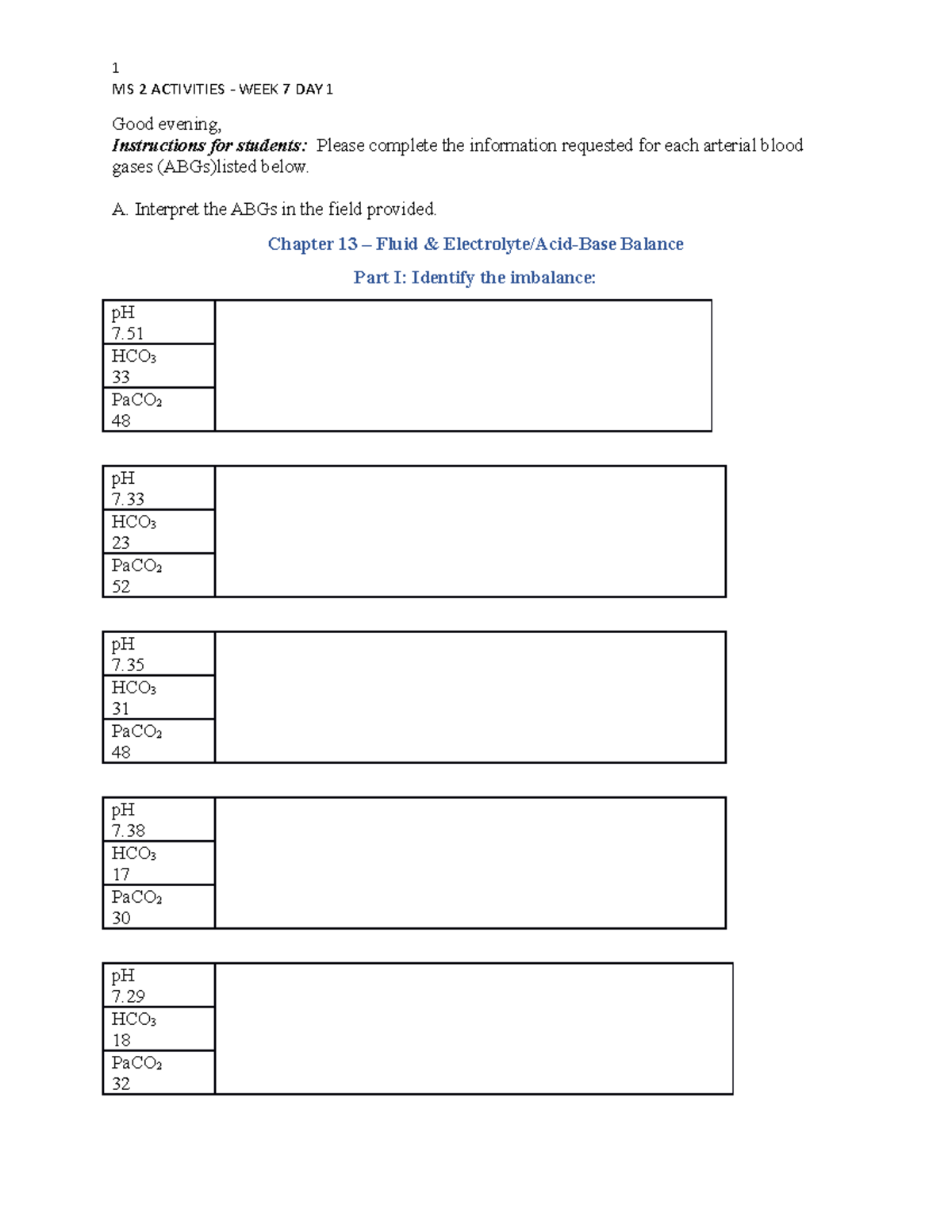 Fluid and electrolyte assignment - 1 MS 2 ACTIVITIES - WEEK 7 DAY 1 ...