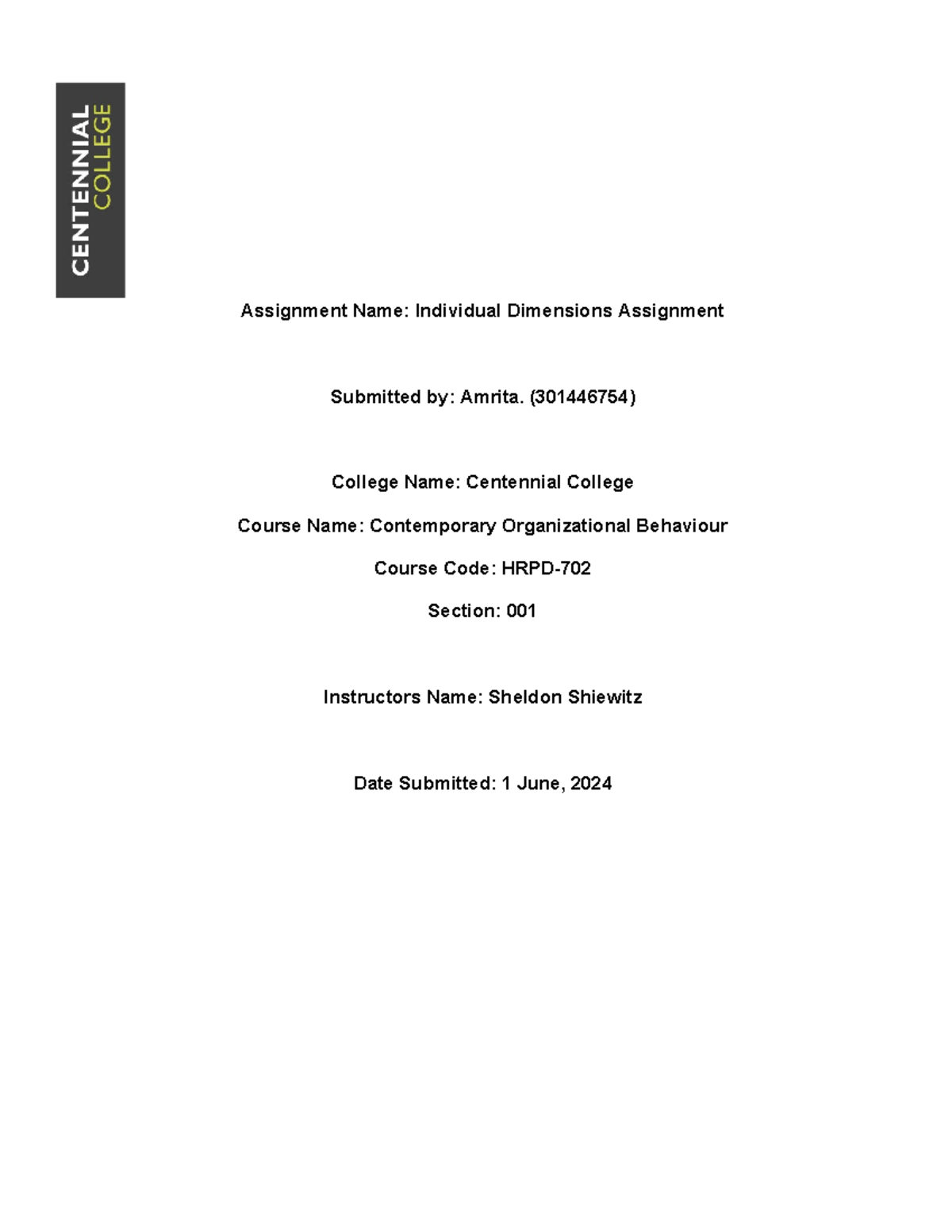 HRPD-702-Individual Dimensions Assignment - Assignment Name: Individual Dimensions Assignment ...