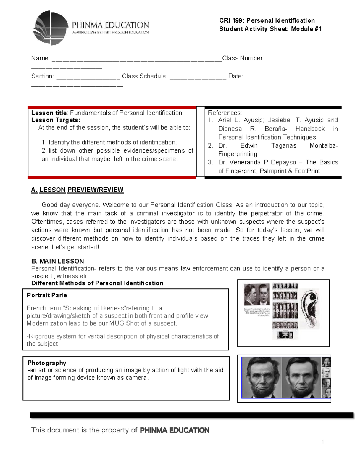 Cri 199- Module 1 - Student Activity Sheet: Module # Name: - Studocu