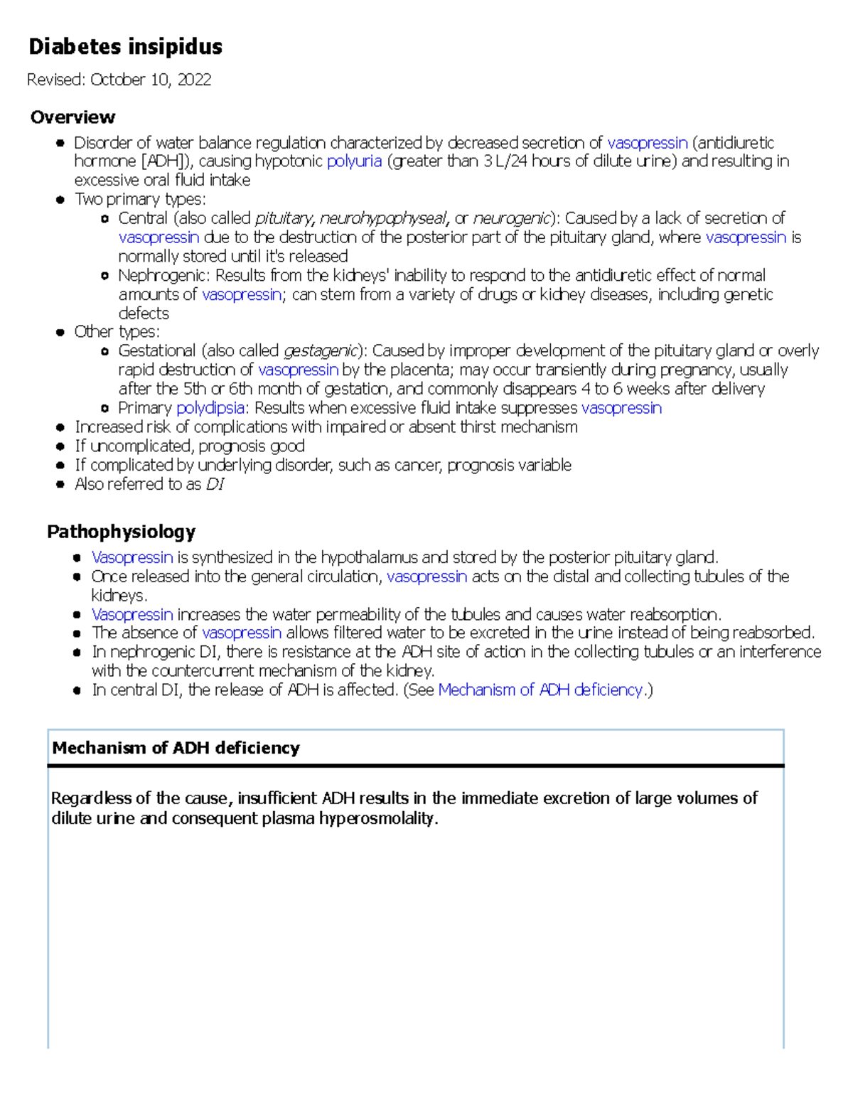 Diabetes insipidus- all - Diabetes insipidus Revised: October 10, 2022 ...