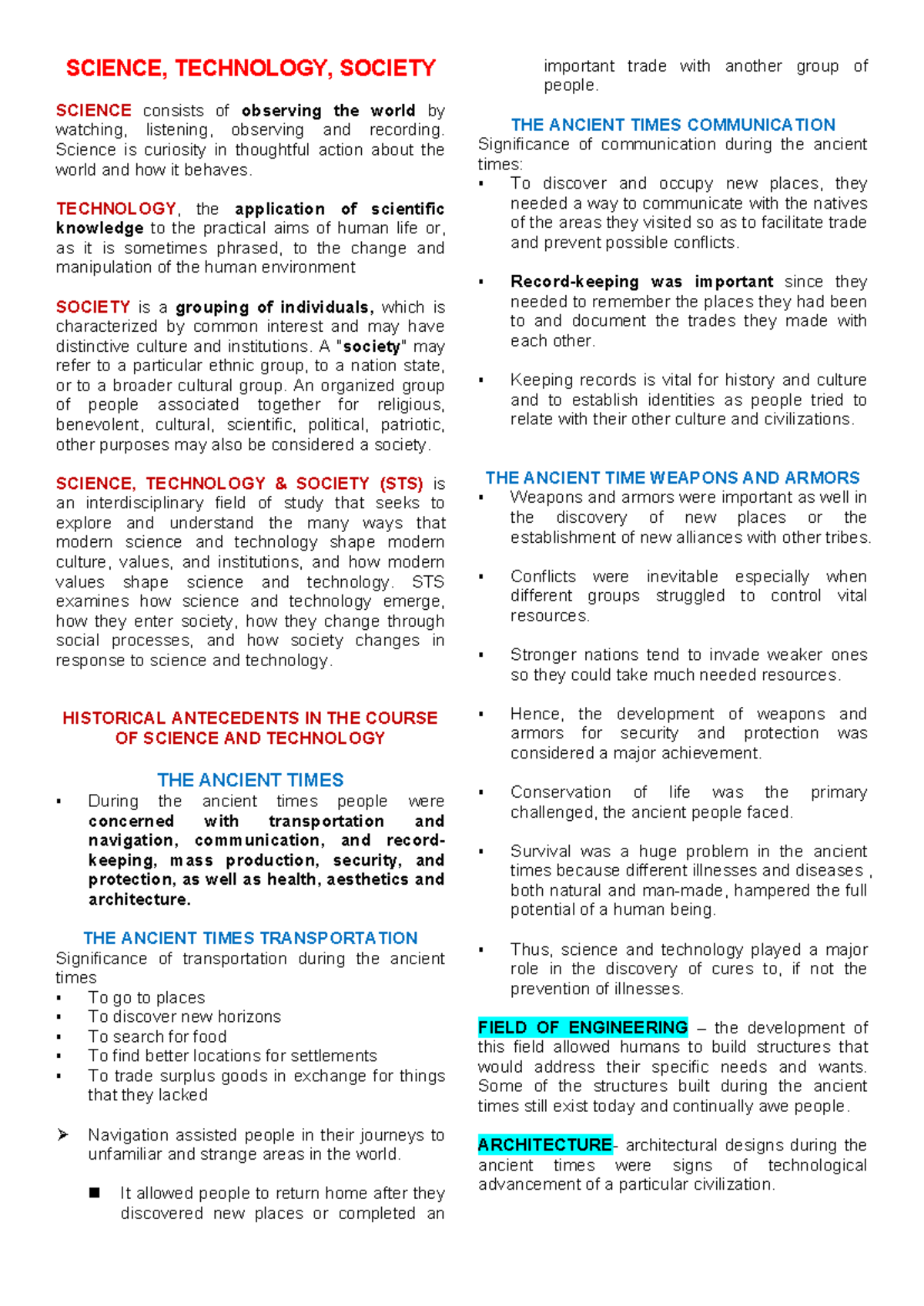 STS- Reviewer - SCIENCE, TECHNOLOGY, SOCIETY SCIENCE consists of ...