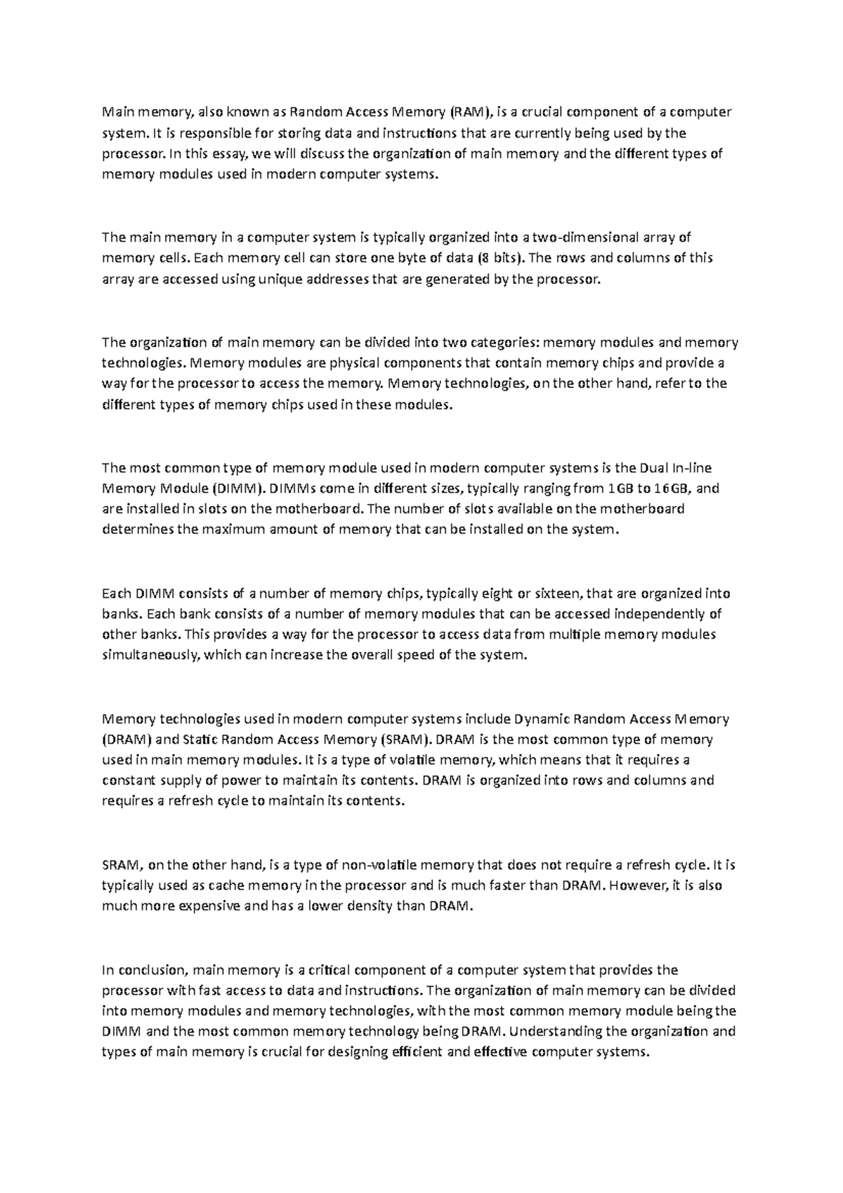 Main memory organization - Main memory, also known as Random Access ...