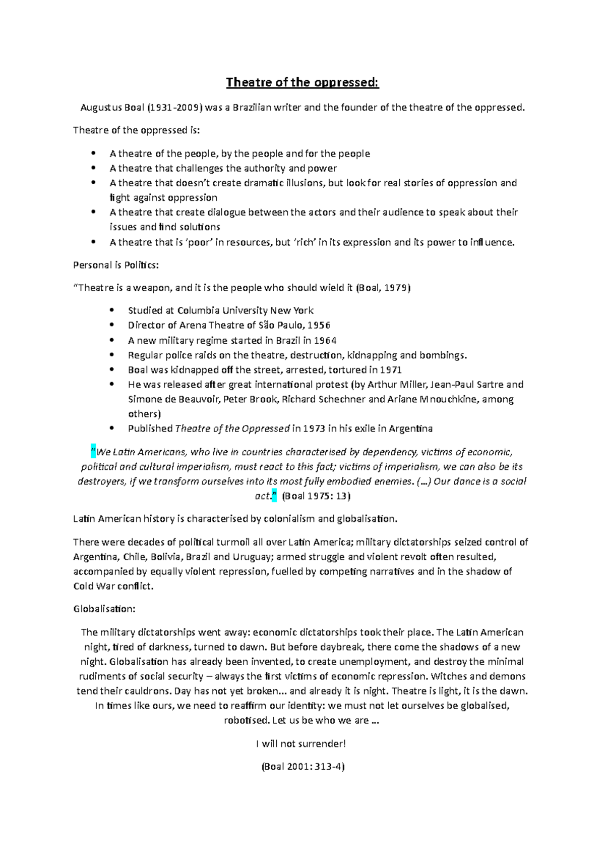 Theatre of the oppressed - Theatre of the oppressed is: A theatre of ...