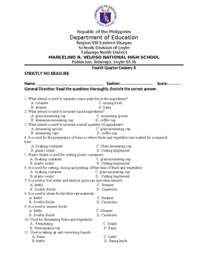 4th Quarter Cookery 9 EXAM answer key - Page 1 Focus on Strengths, Take ...