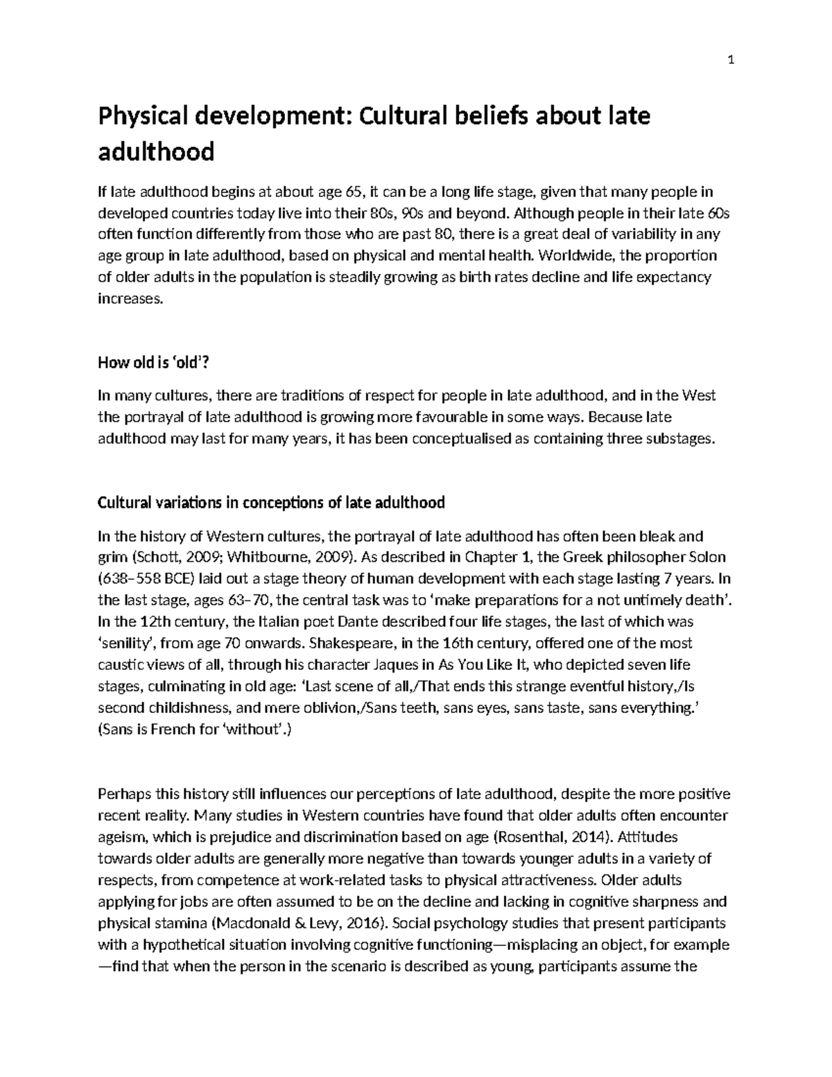 Week 11 readings ch12-late adulthood - Physical development: Cultural ...