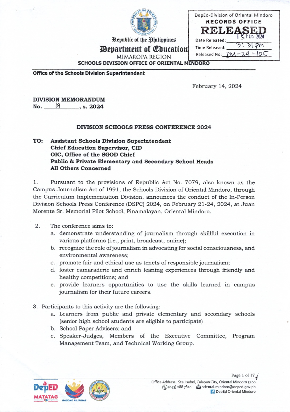 DM019 Division Schools Press Conference 2024 - Journalism - Studocu