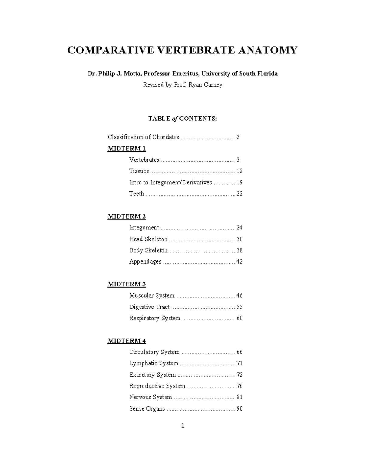 Comparative Vertebrate Anatomy Motta notes - COMPARATIVE VERTEBRATE ...