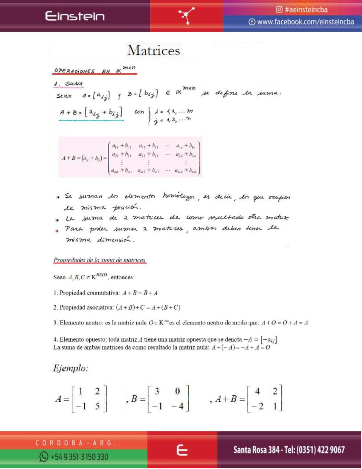 3- Teorico Algebra Einstein - o Einstein f Matrices OPERACIONES EN IK ...