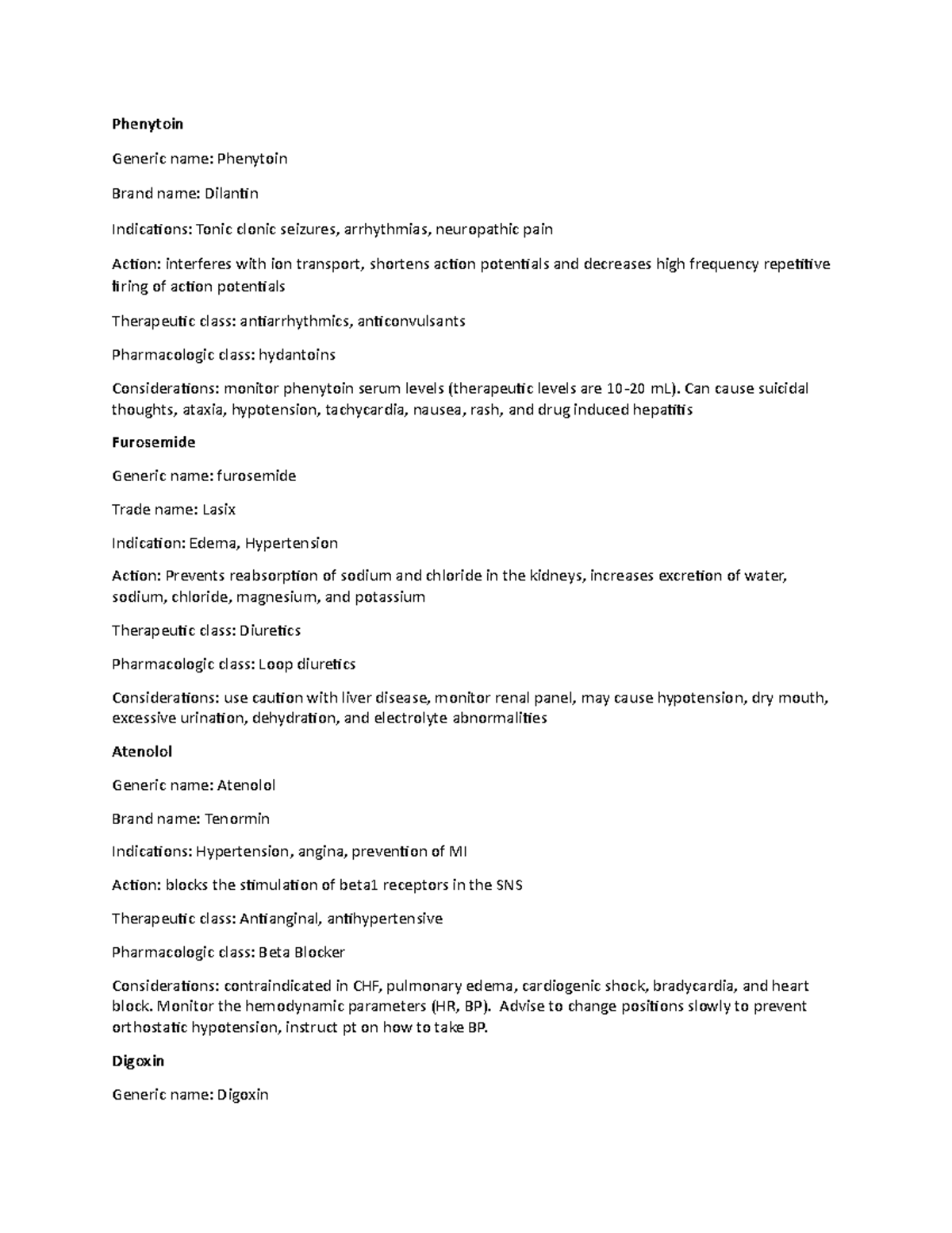 Medication checkoff - notes - Phenytoin Generic name: Phenytoin Brand ...