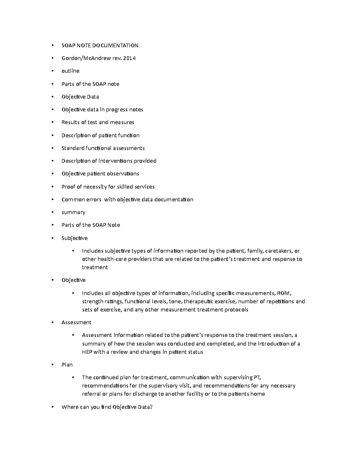 Soap Note Documentation Part II Notes - • SOAP NOTE DOCUMENTATION ...