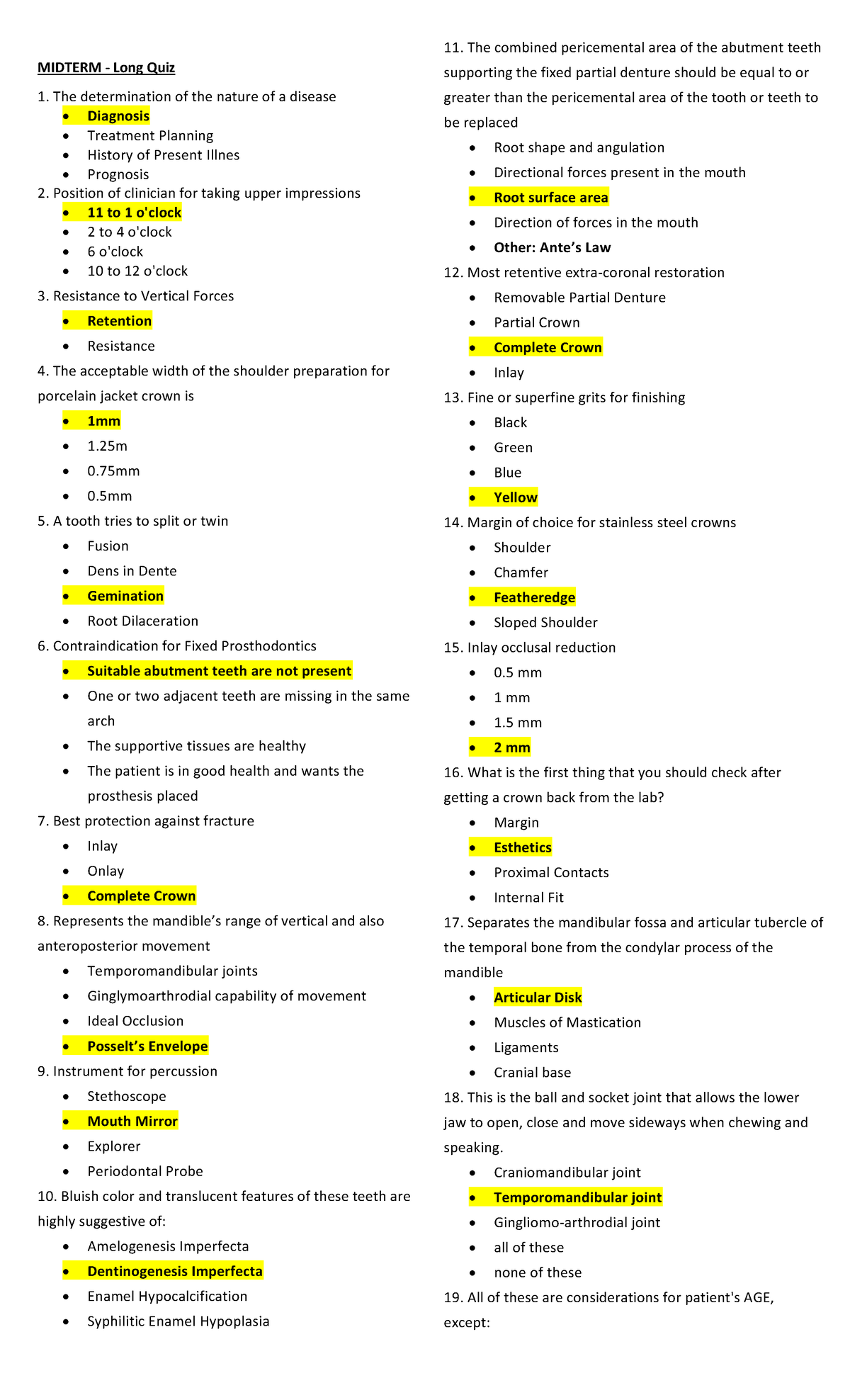 FPD- Midterm-Long-Quiz-Exam - MIDTERM - Long Quiz The determination of the nature of a disease ...
