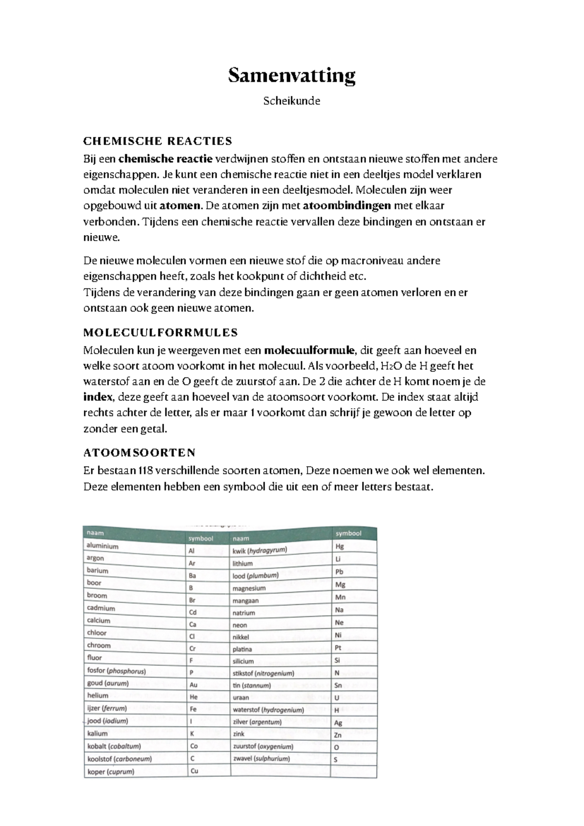 basis kennis scheikunde klas 3-4 vwo - Samenvatting Scheikunde C H E M I SCHE REACTIE S Bij een ...
