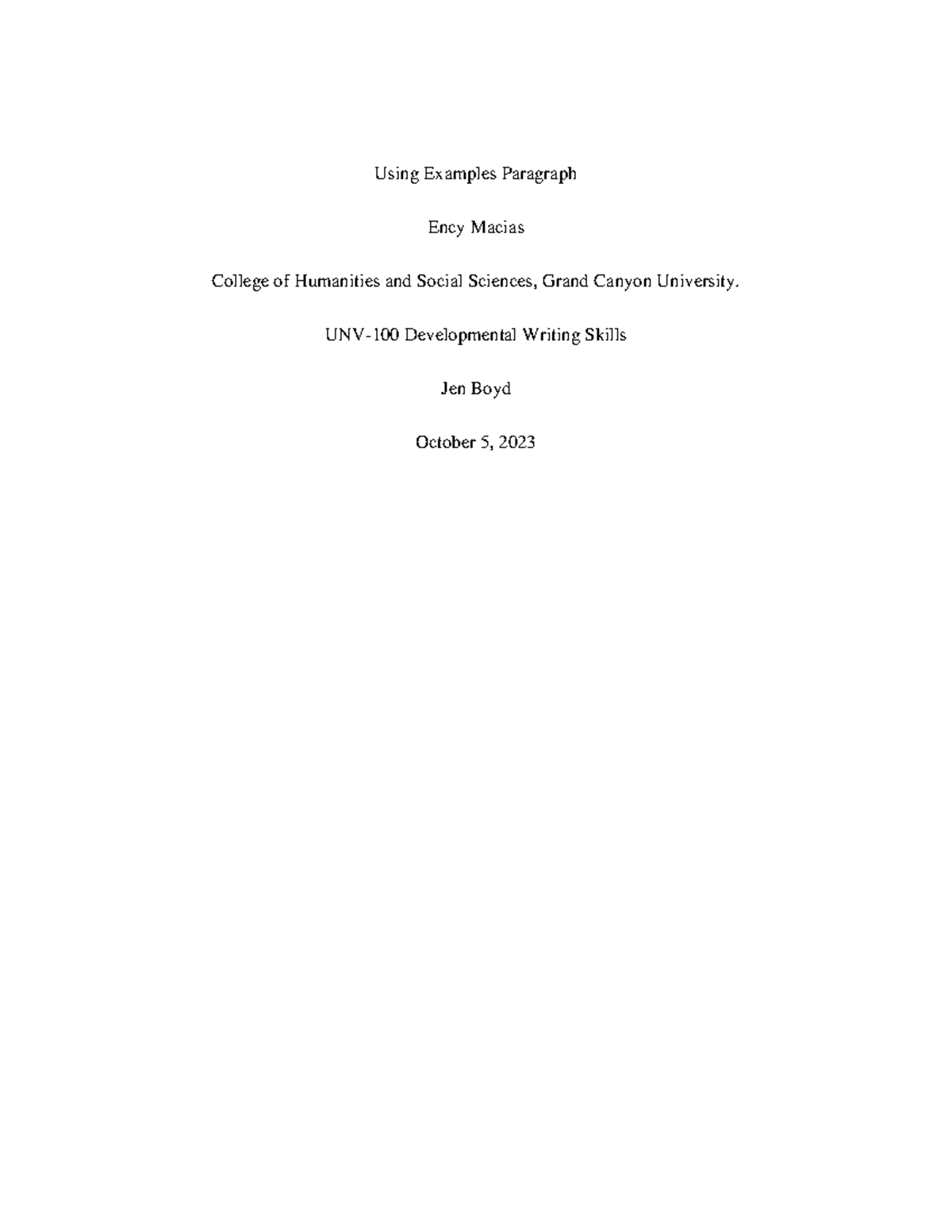 Using Examples Paragraph - First Draft - Using Examples Paragraph Ency ...