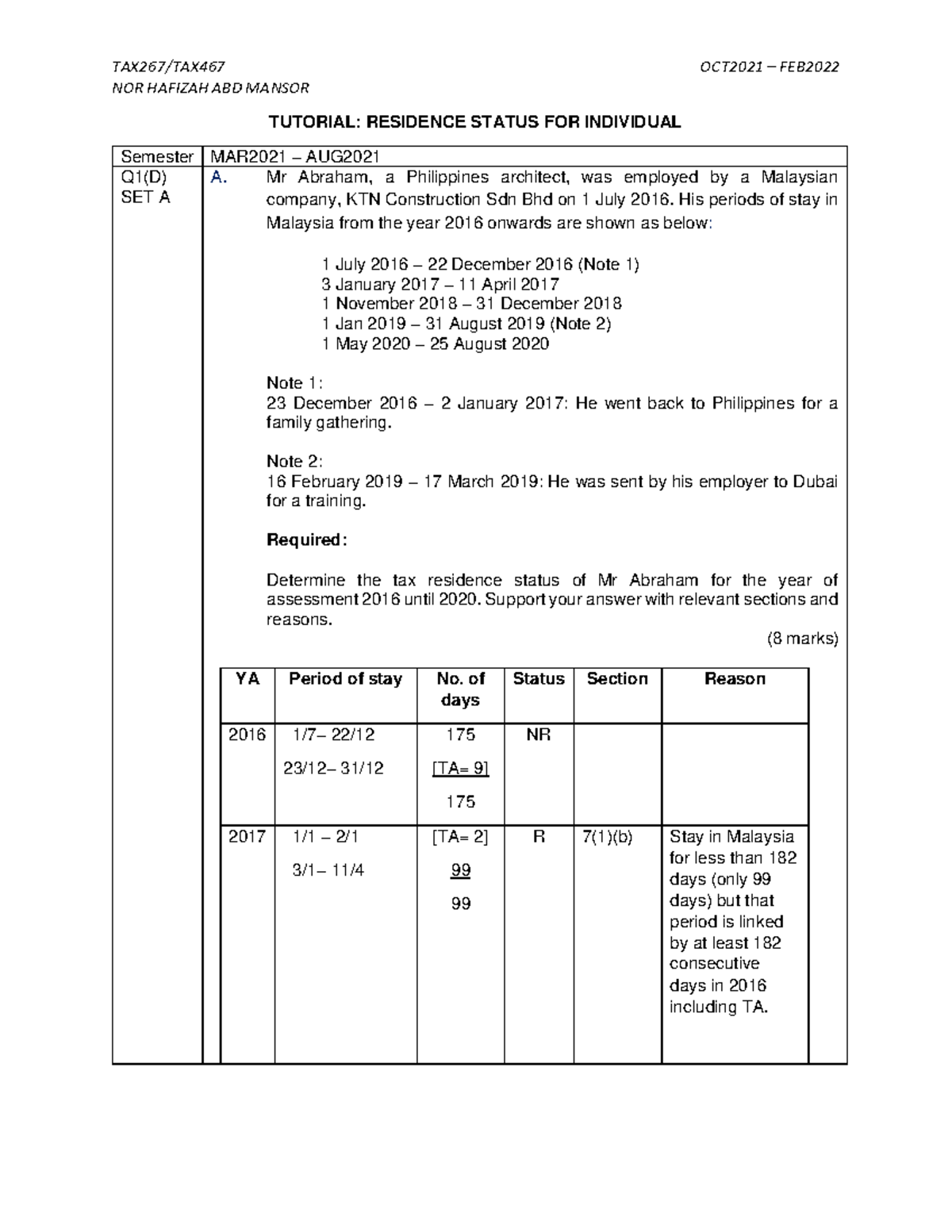Tutorial SS Residence Status FOR Individual - NOR HAFIZAH ABD MANSOR ...
