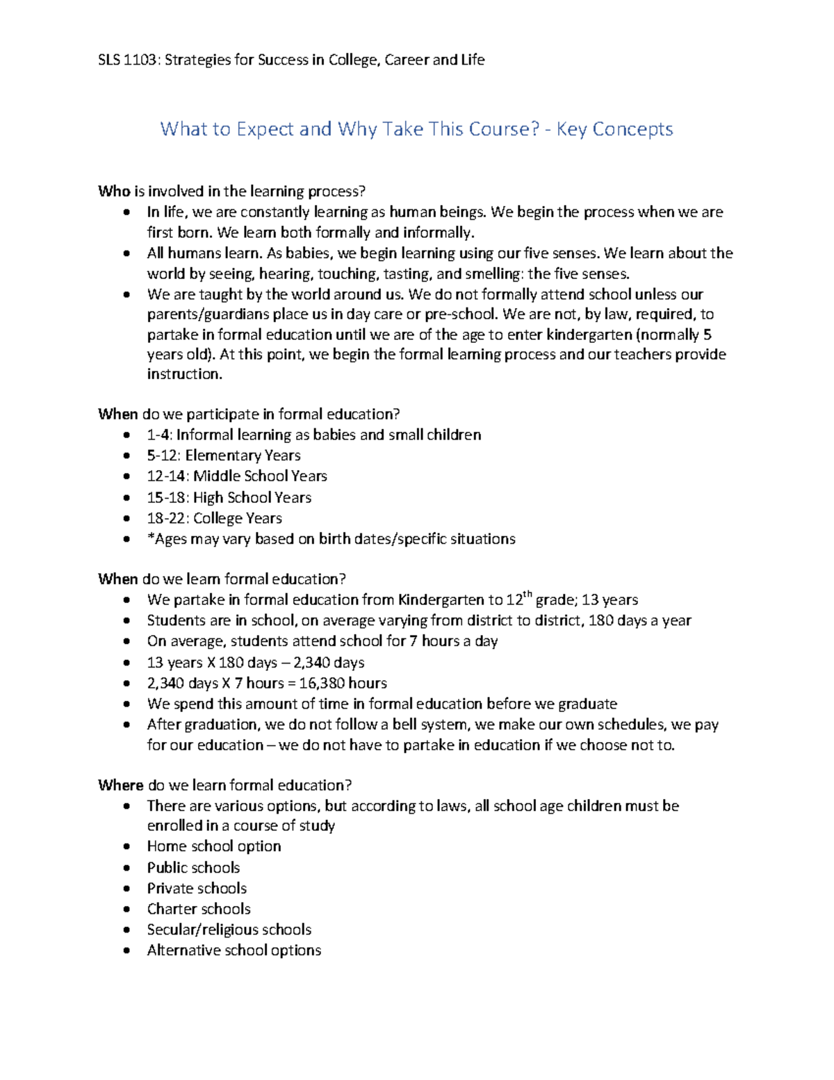 Student Handout Day 01 Power Point - SLS 1103: Strategies for Success ...