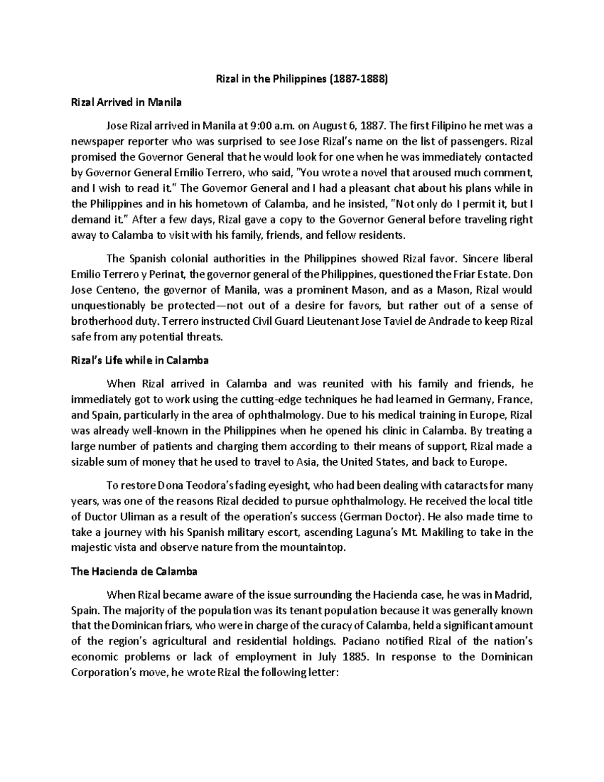 Rizal in the Philippines - on August 6, 1887. The first Filipino he met ...