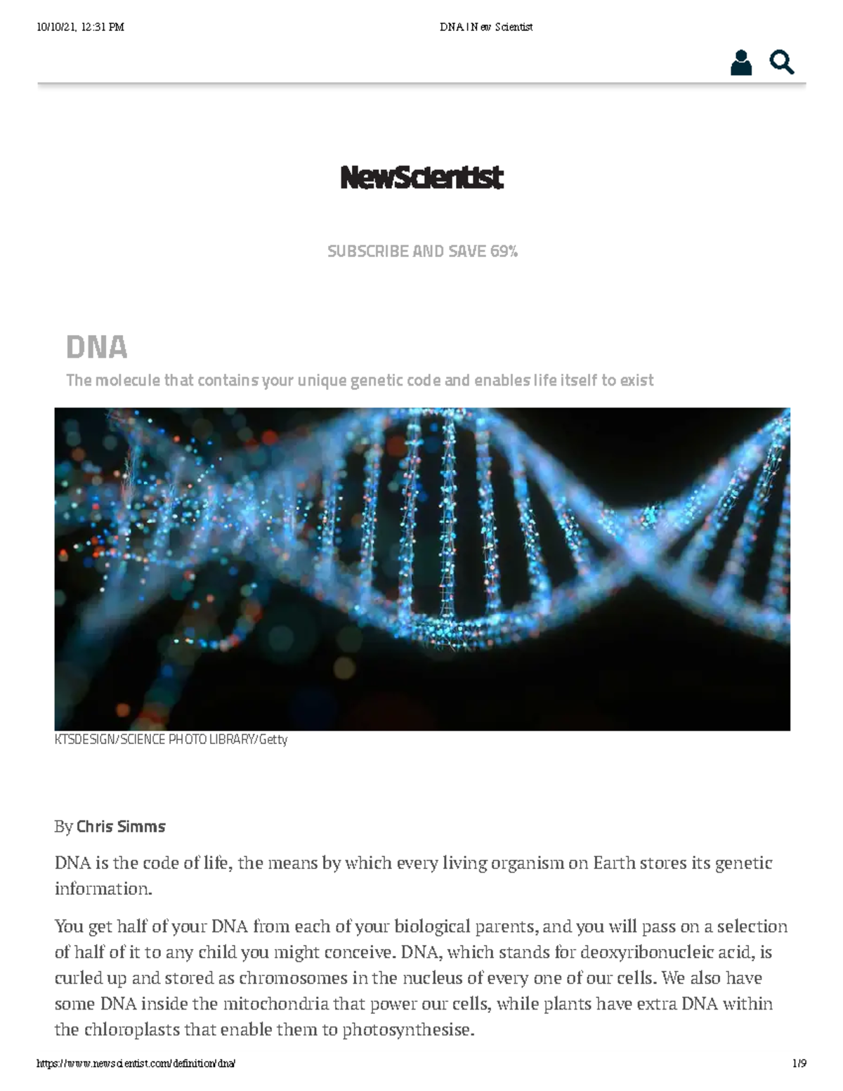 DNA Article - buiojpkojihuyv - 10/10/21, 12:31 PM DNA | New Scientist ...
