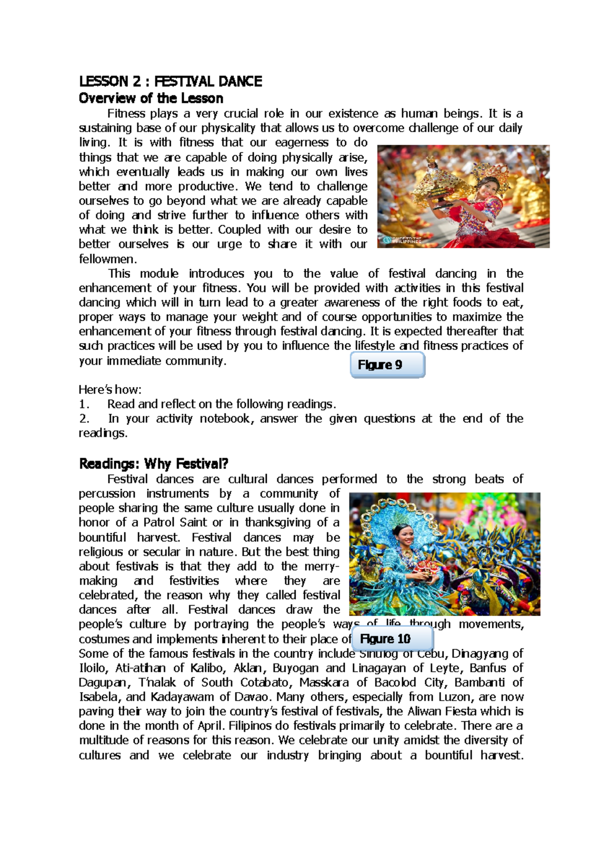 Lesson-2- Midterm - PE festival dance - LESSON 2 : FESTIVAL DANCE ...