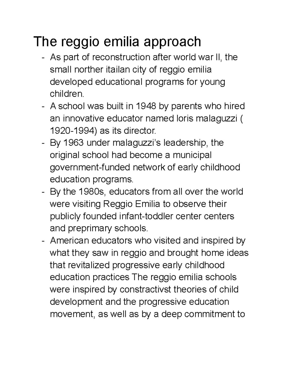 The reggio emilia approach - A school was built in 1948 by parents who ...