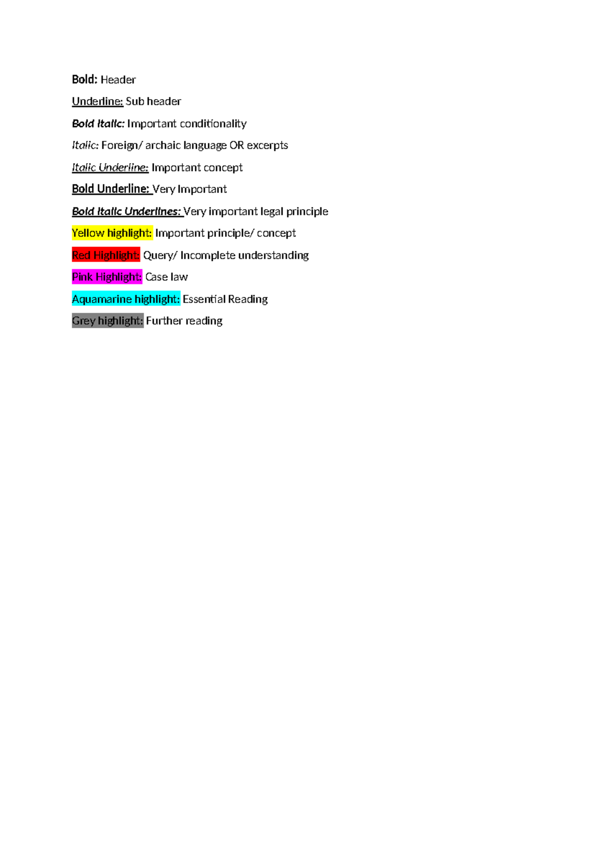 Key to Notes - Study guide - LAWS08128 - Bold: Header Underline: Sub ...